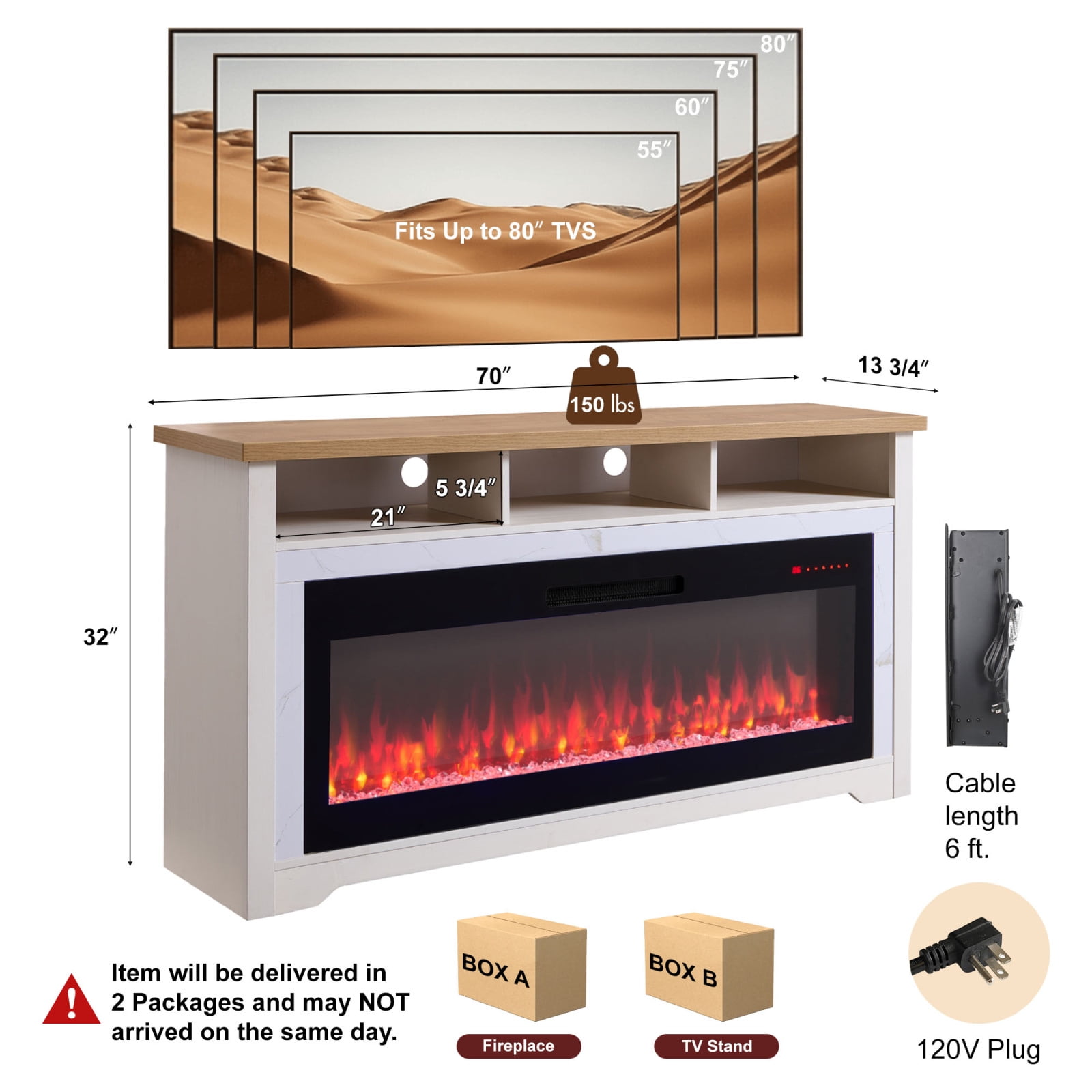 Miekor Furniture 70 inch Fireplace TV Stand for TVs up to 70",with 60 ...
