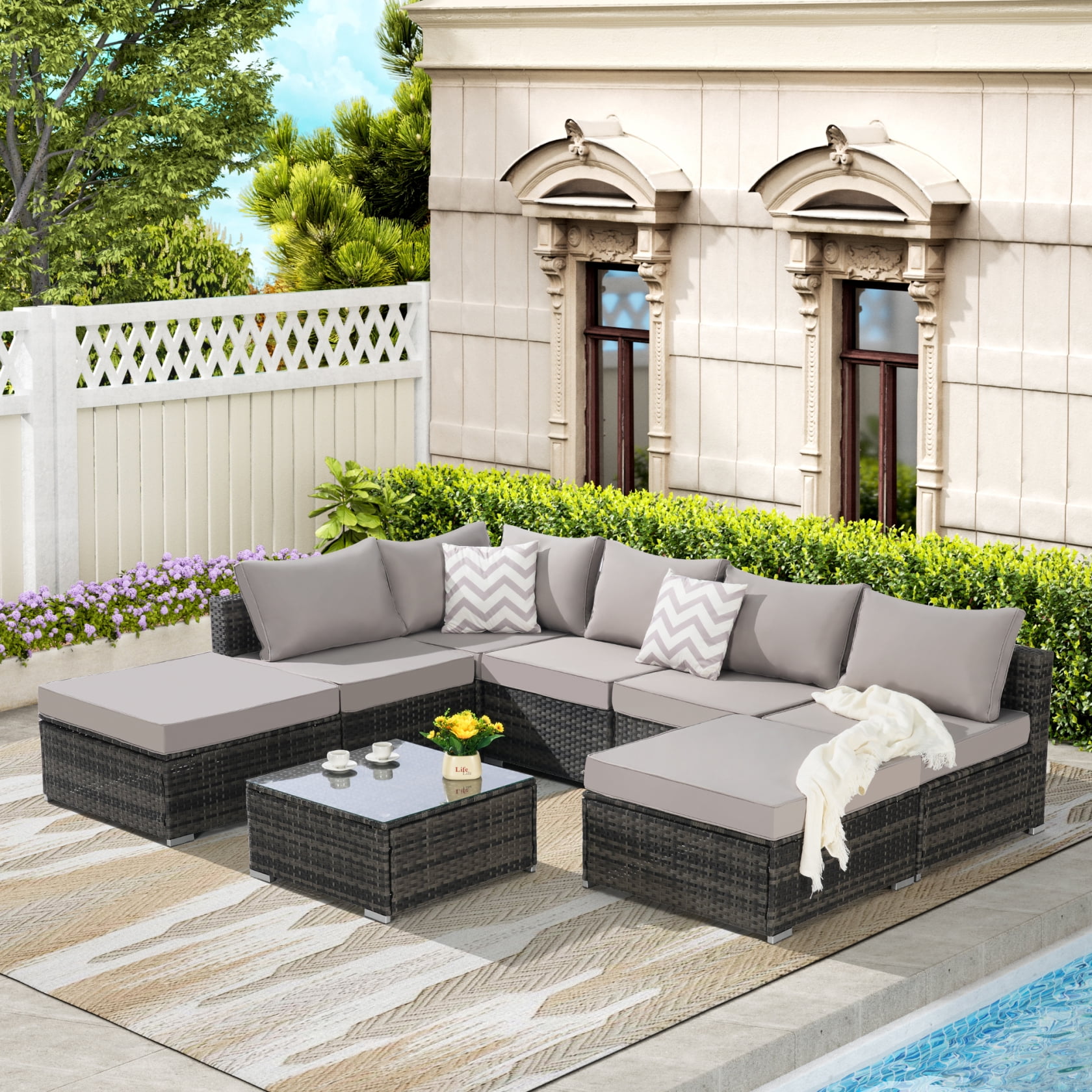 Miekor Furniture 8 Pieces Outdoor Patio Sectional Sofa Couch,Wicker ...