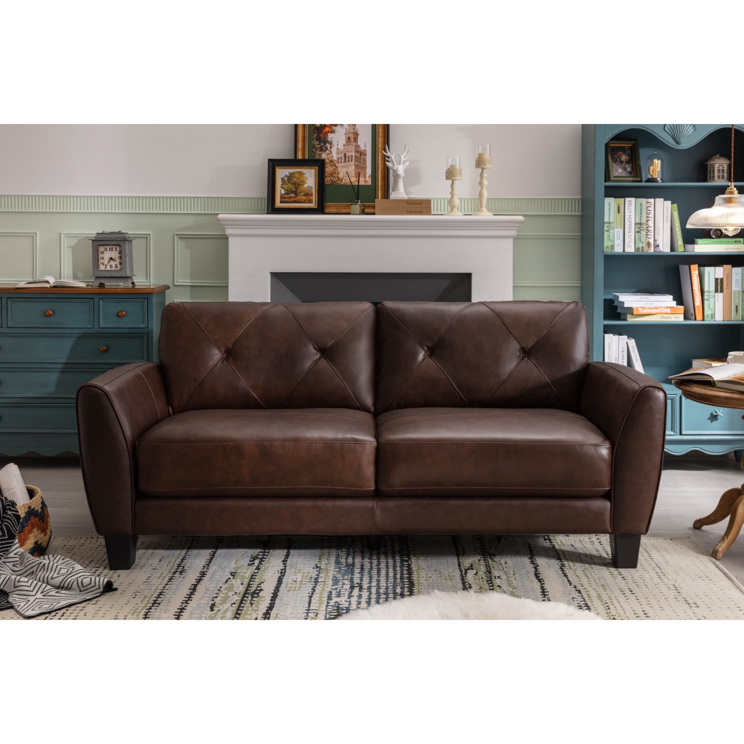 Miekor Furniture 82" Genuine Leather match Two-Over-Two Sofa Living ...