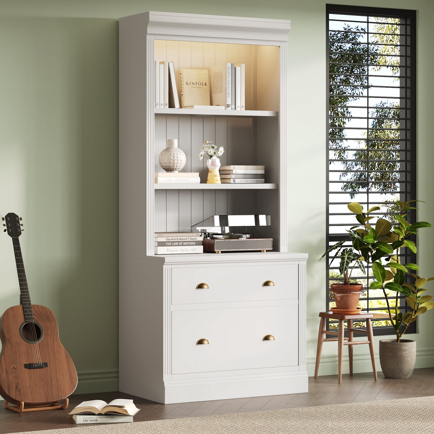 Miekor Furniture 83.4"Tall Bookshelf with LED Lighting, Modern Bookcase ...