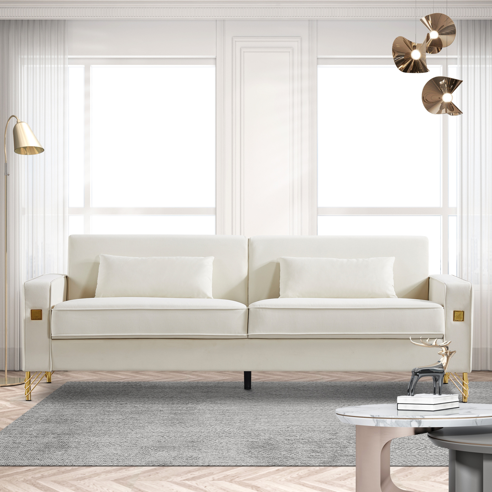 Miekor Furniture 85.44" Modern Velvet Couch with Gold Legs,Upholstered ...