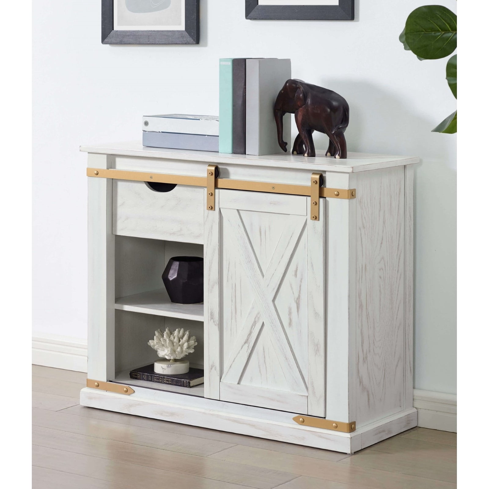 Miekor Furniture Antique White Gold Accents Rustic Style 1pc Console ...