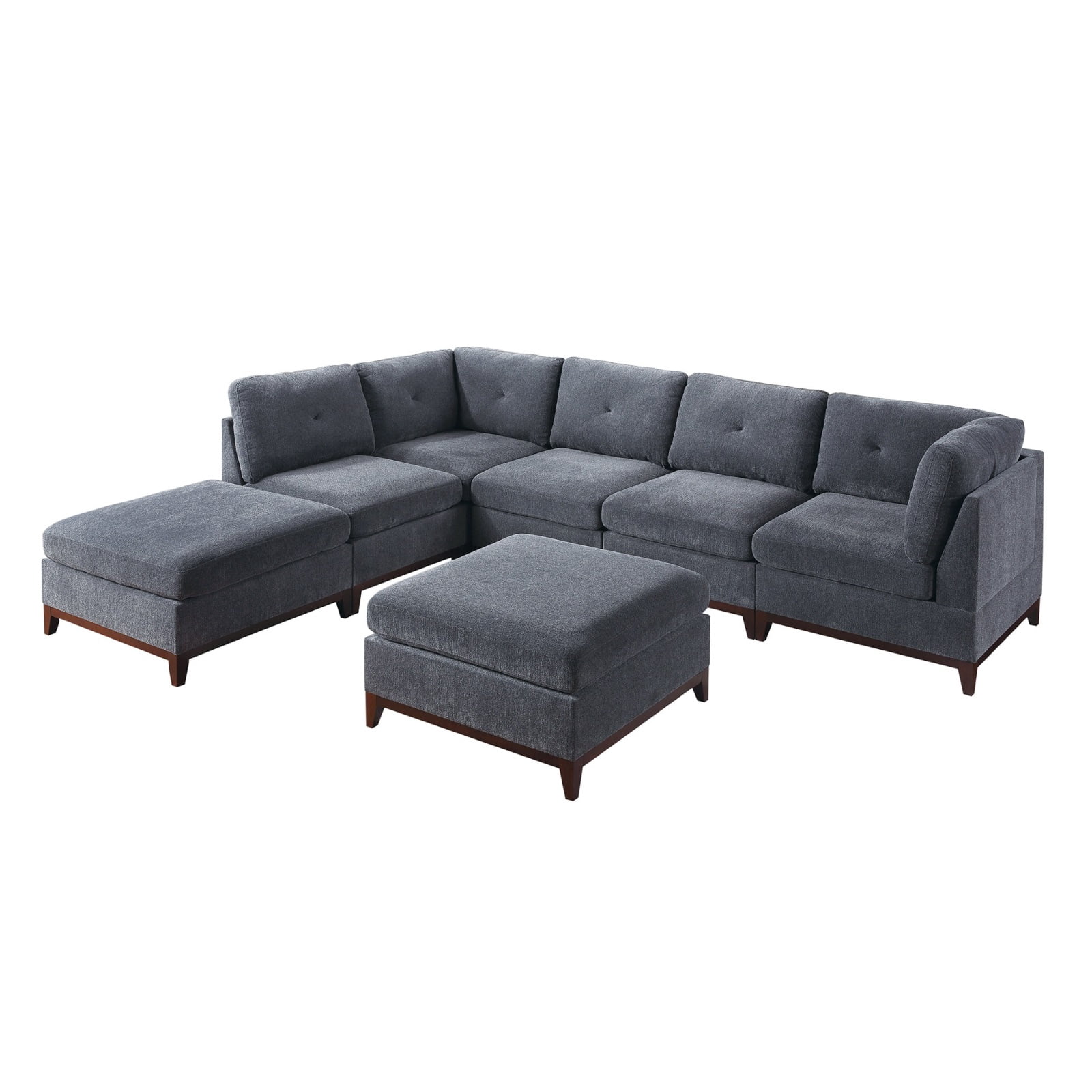 Miekor Furniture Ash Grey Chenille Fabric Modular Sectional 7pc Set ...