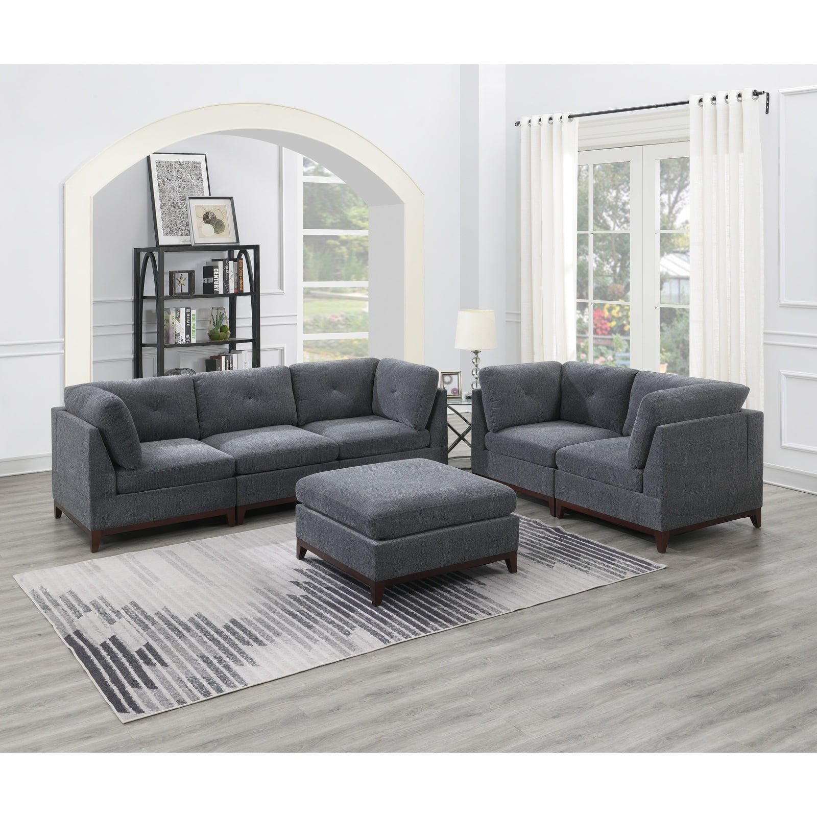 Miekor Furniture Ash Grey Chenille Fabric Modular Sofa Set 6pc Set ...