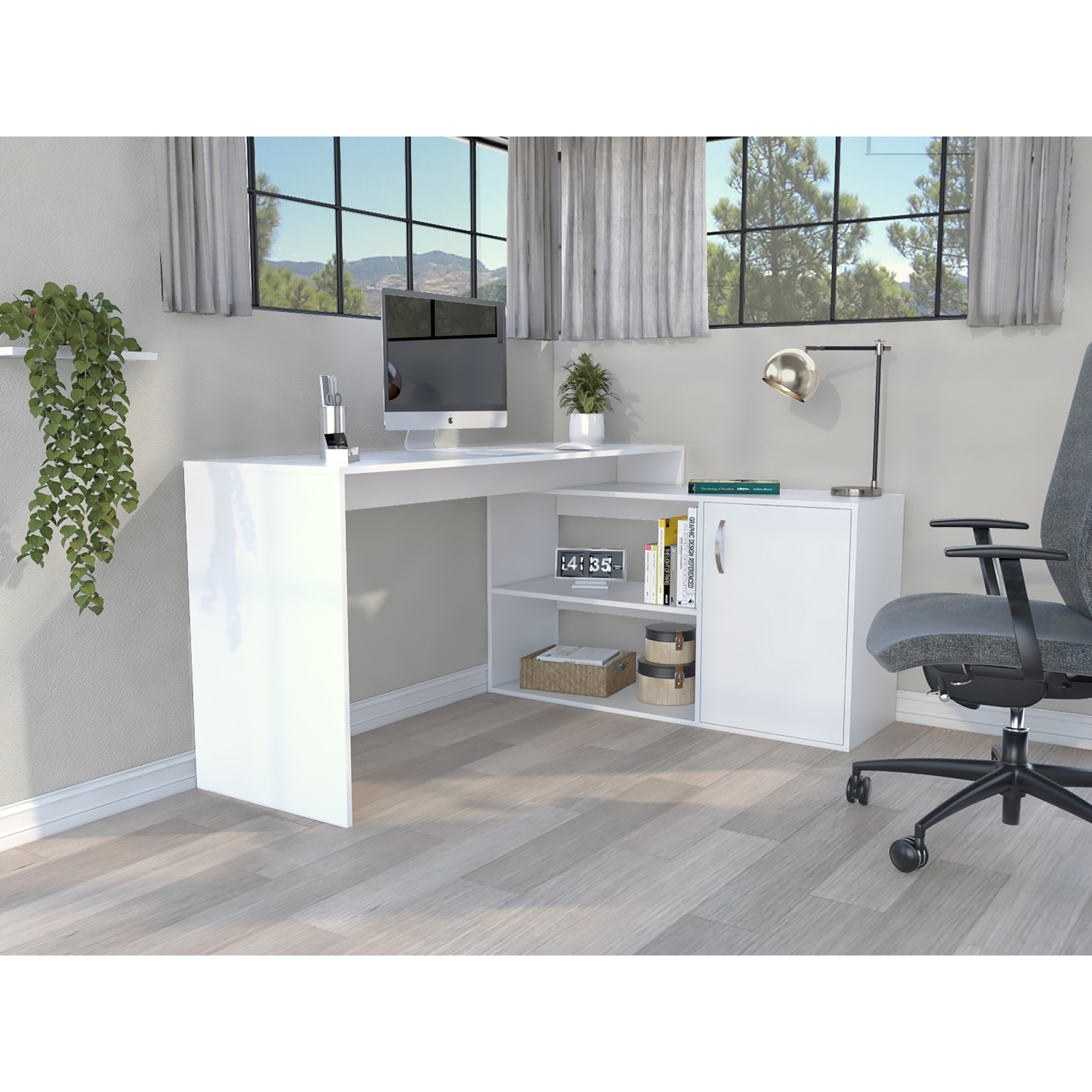 Miekor Furniture Axis Modern L-Shaped Computer Desk with Open & Closed ...