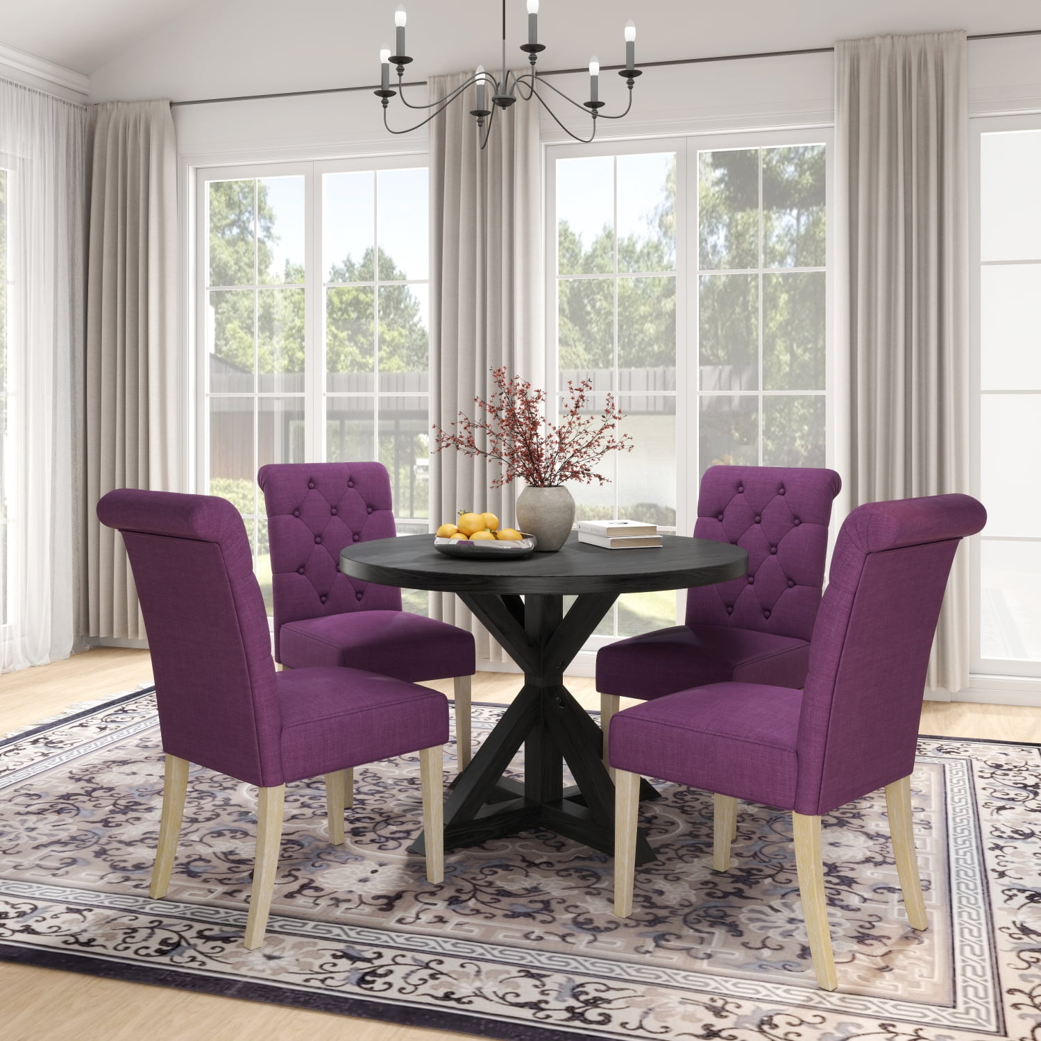 Miekor Furniture Banff 5-piece Dining Set, Cross-Buck Round Table with ...