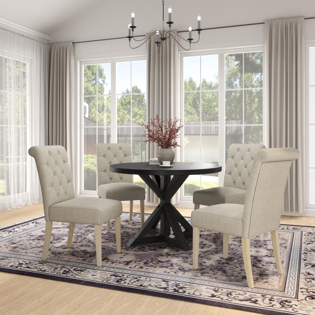Miekor Furniture Banff 5-piece Dining Set, Cross-Buck Round Table with ...