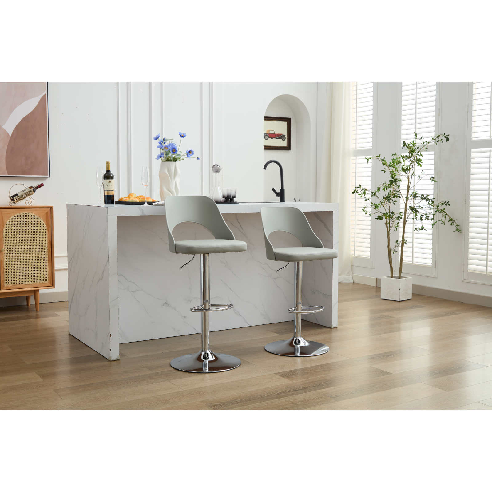 Miekor Furniture Bar Stools Set of 2 Modern Grey PU Counter Height ...