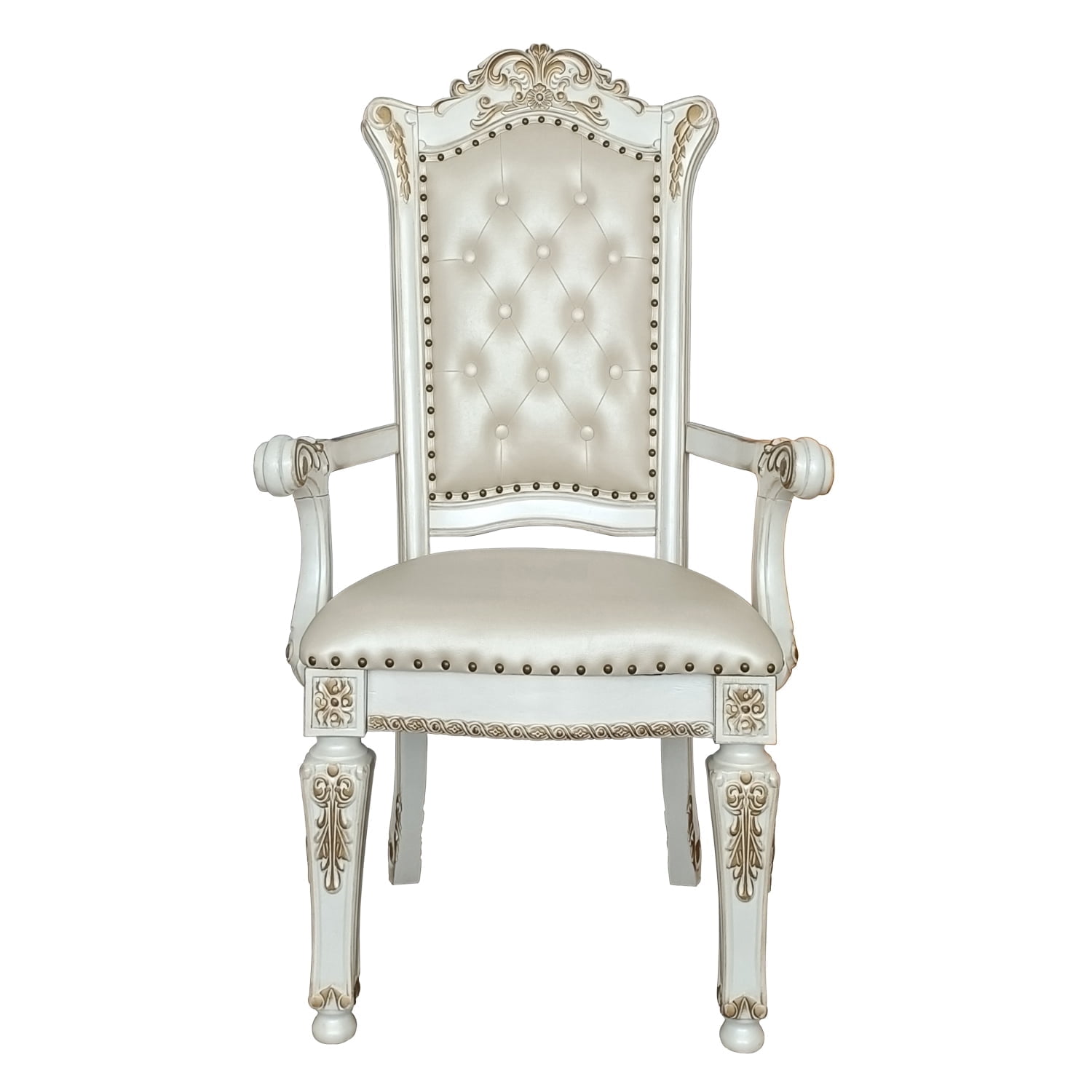 Miekor Furniture Beige and Antique Pearl Tufted Back Arm Chairs (Set of ...
