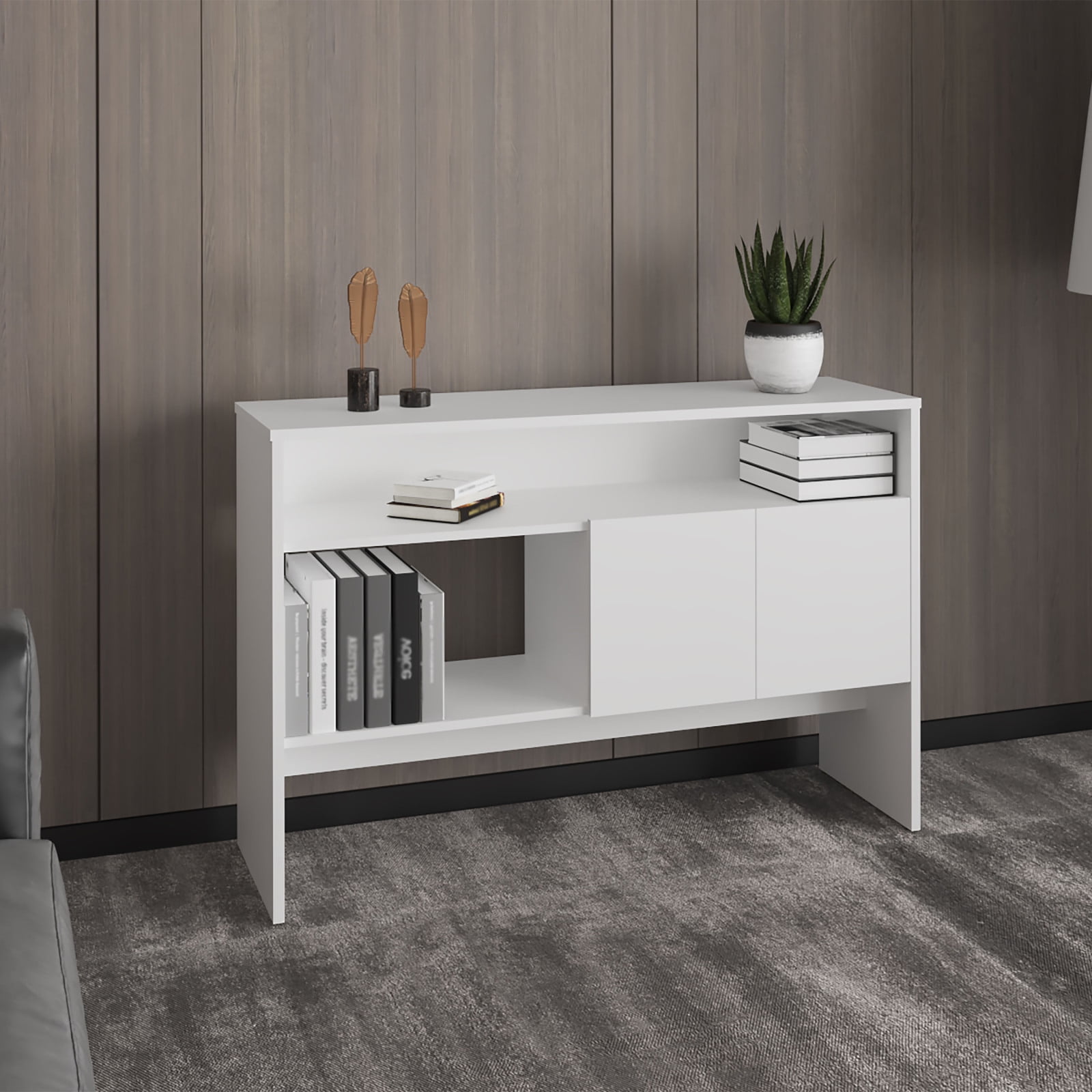 Miekor Furniture Bellagio 48.7" Wide 2-Tier Narrow Bellagio Console Table with Double-Door ...