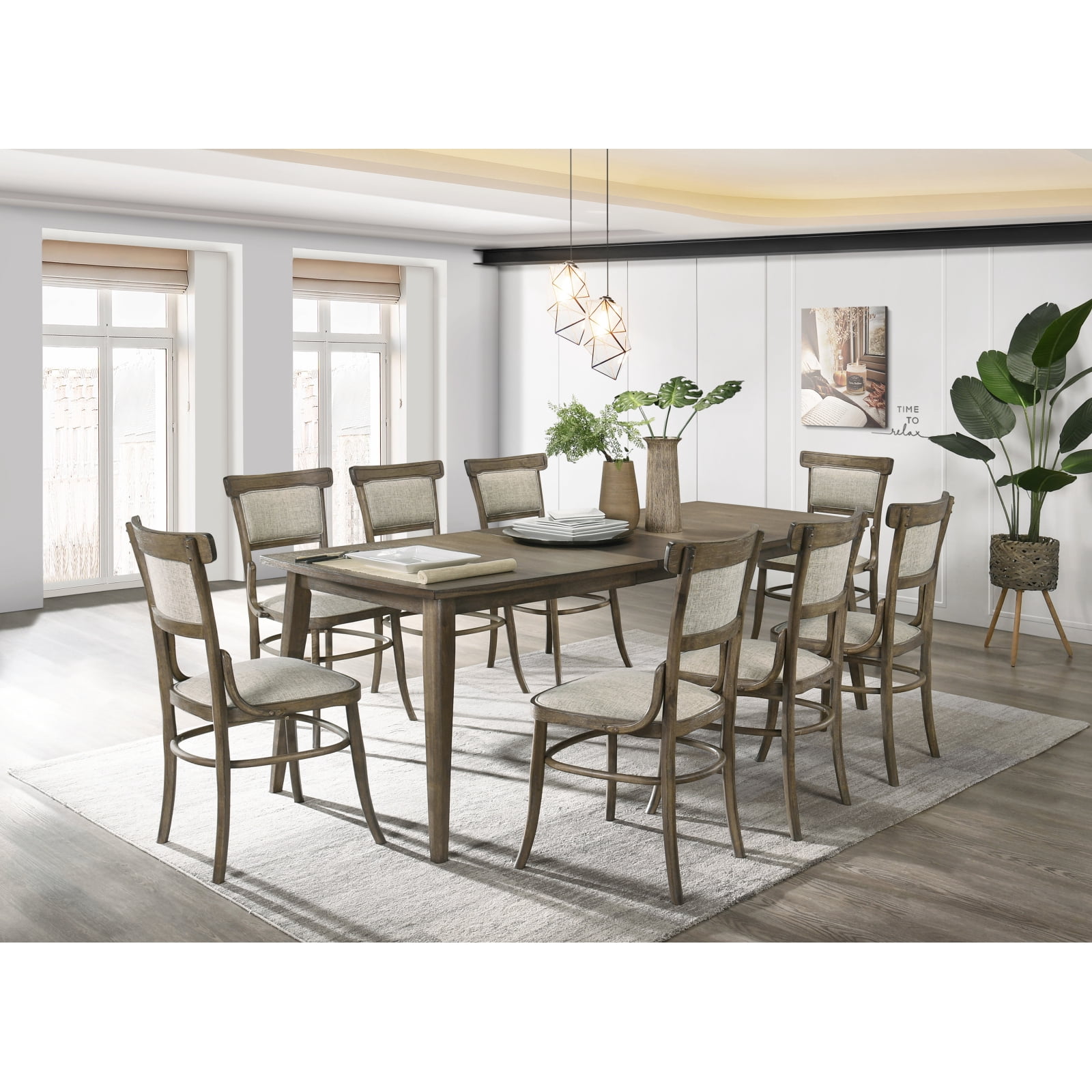 Miekor Furniture Bistro 88" Vintage Walnut 9 Piece Dining Table with ...
