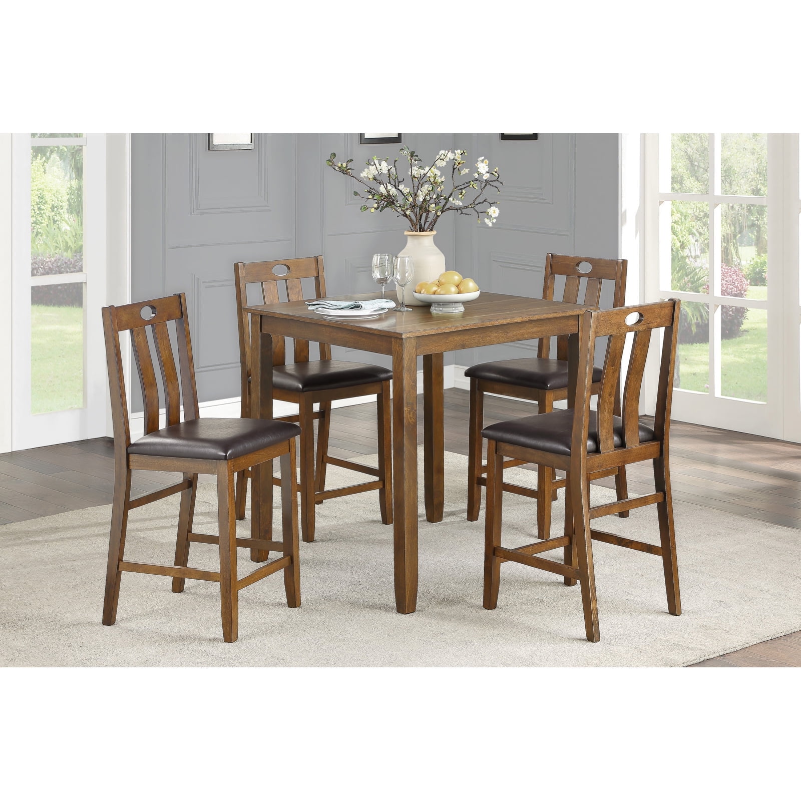 Miekor Furniture Brown Finish 5pc Counter Height Set Dining Table and 4 ...