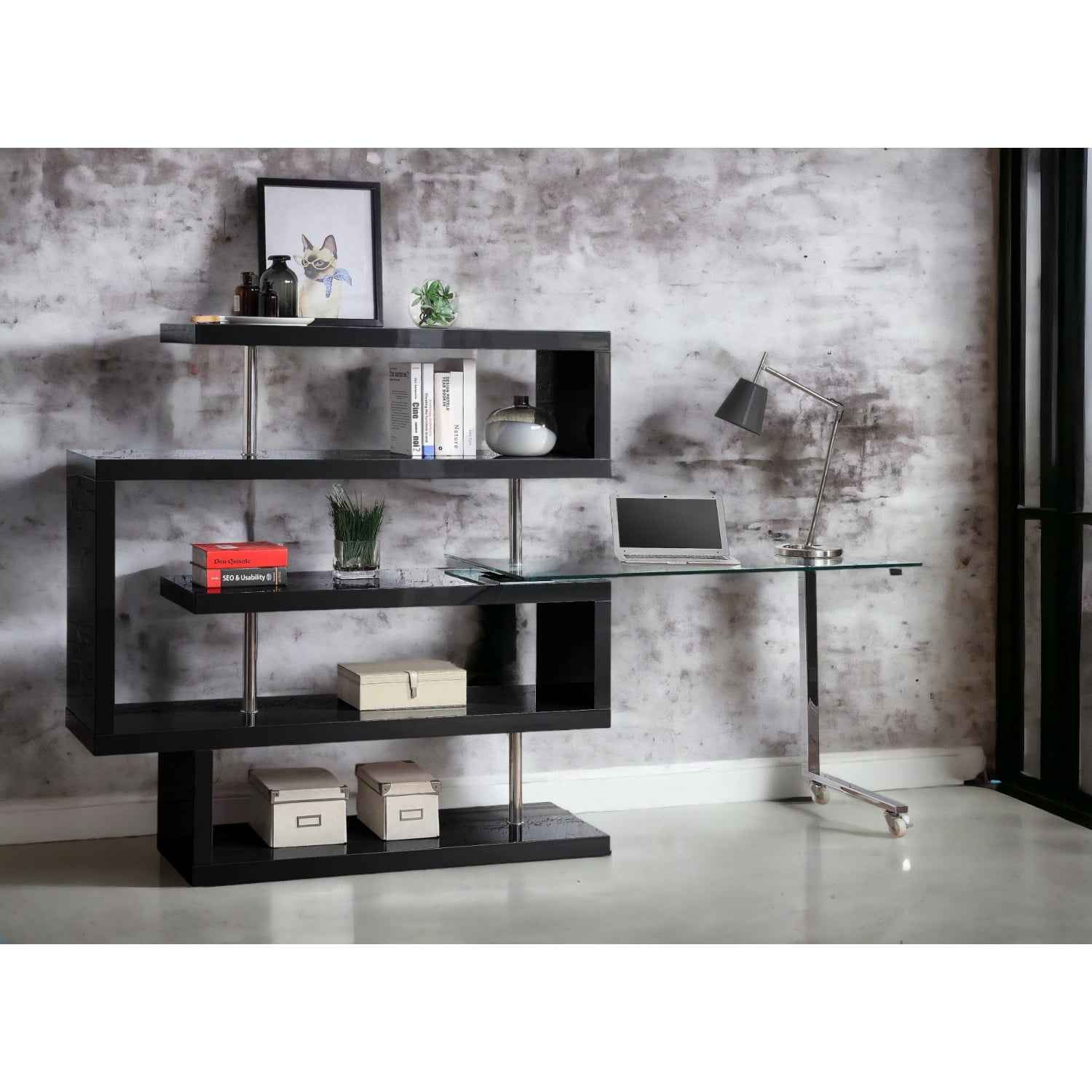Miekor Furniture Buck II Clear Glass, Chrome High Gloss Finish Writing ...