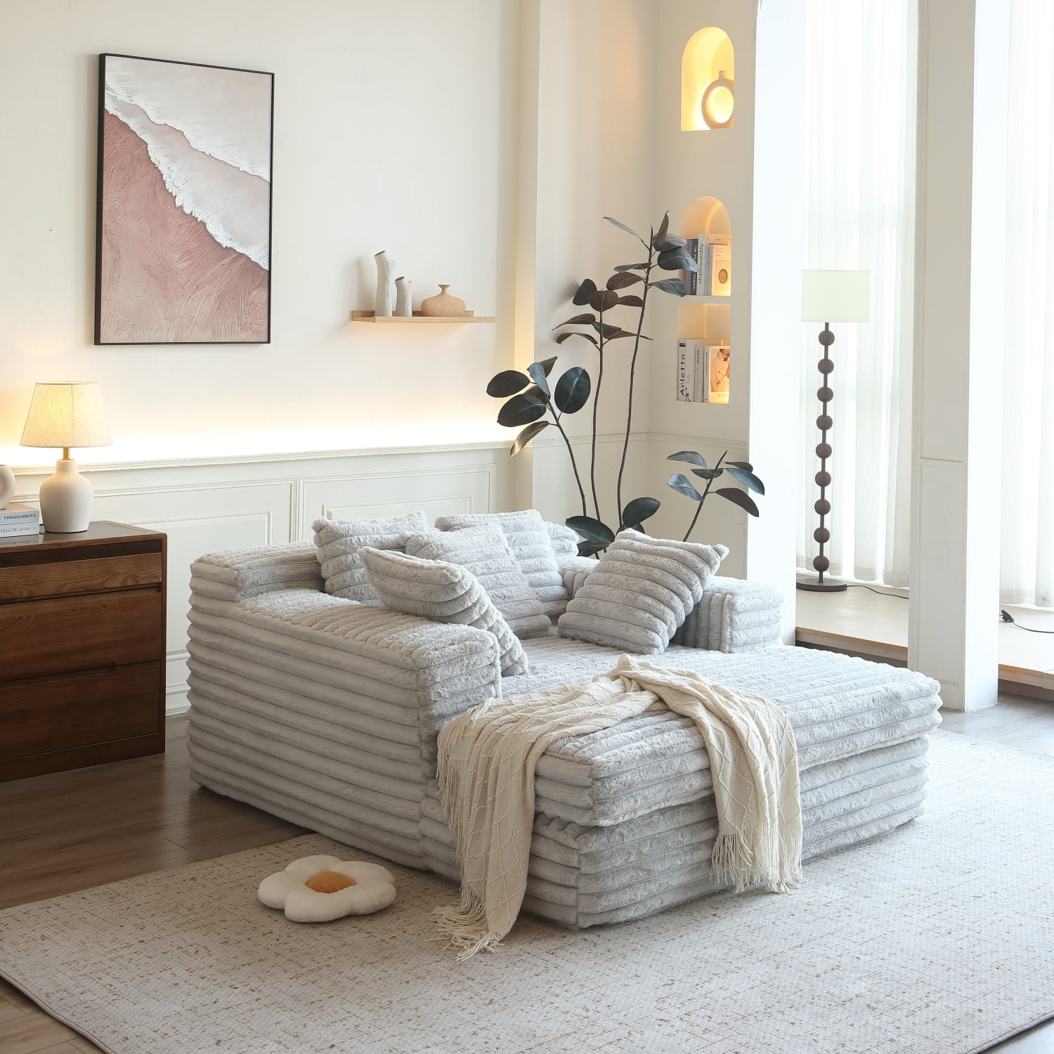 Miekor Furniture Chaise Lounge Indoor, Upholstered Sofa Bed with Throw ...