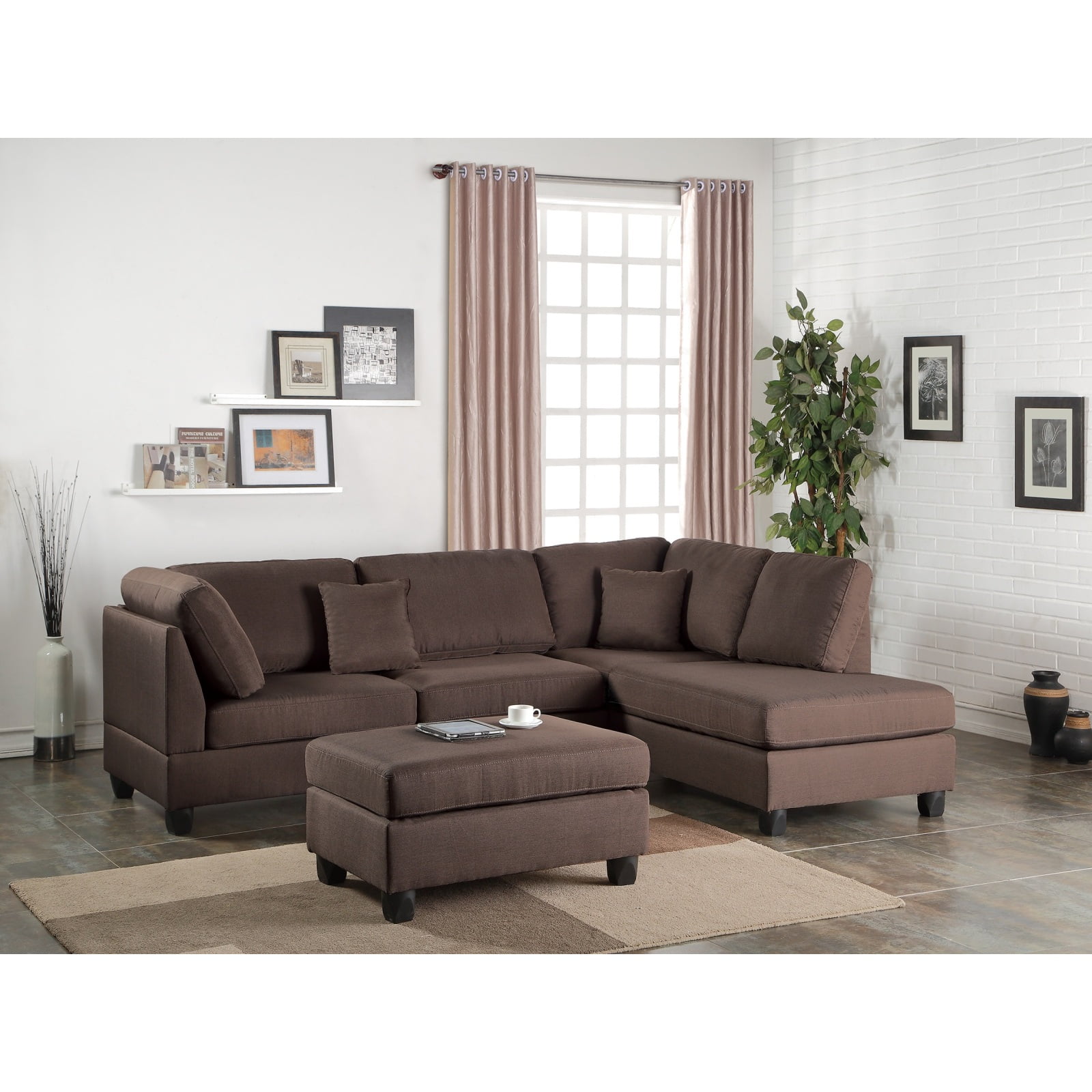 Miekor Furniture Chocolate Color 3pcs Sectional Living Room Furniture ...