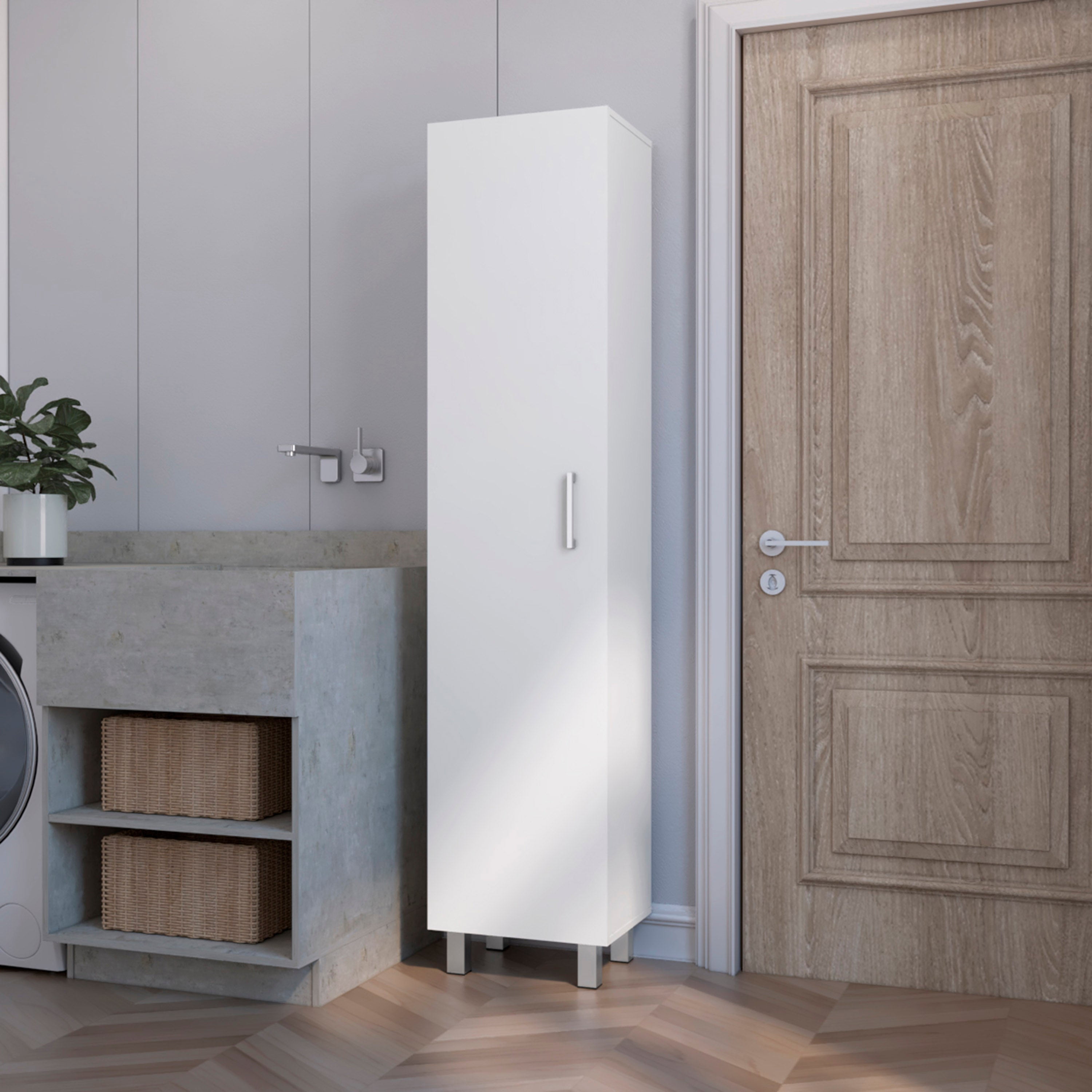 Miekor Furniture Clarno Tall Storage Cabinet, Single Door with Broom ...