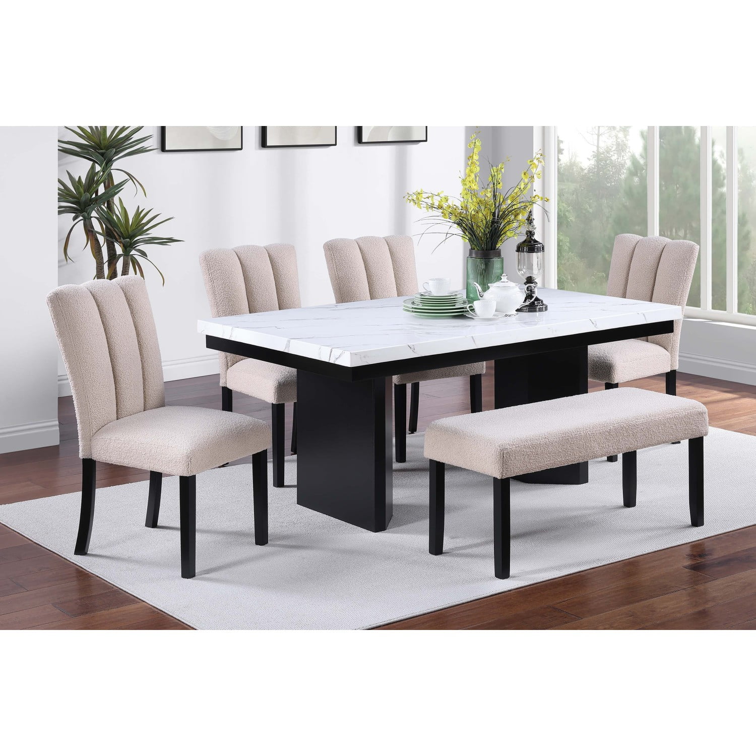 Miekor Furniture Classic Two-Tone Design White Faux Marble Top Dining ...
