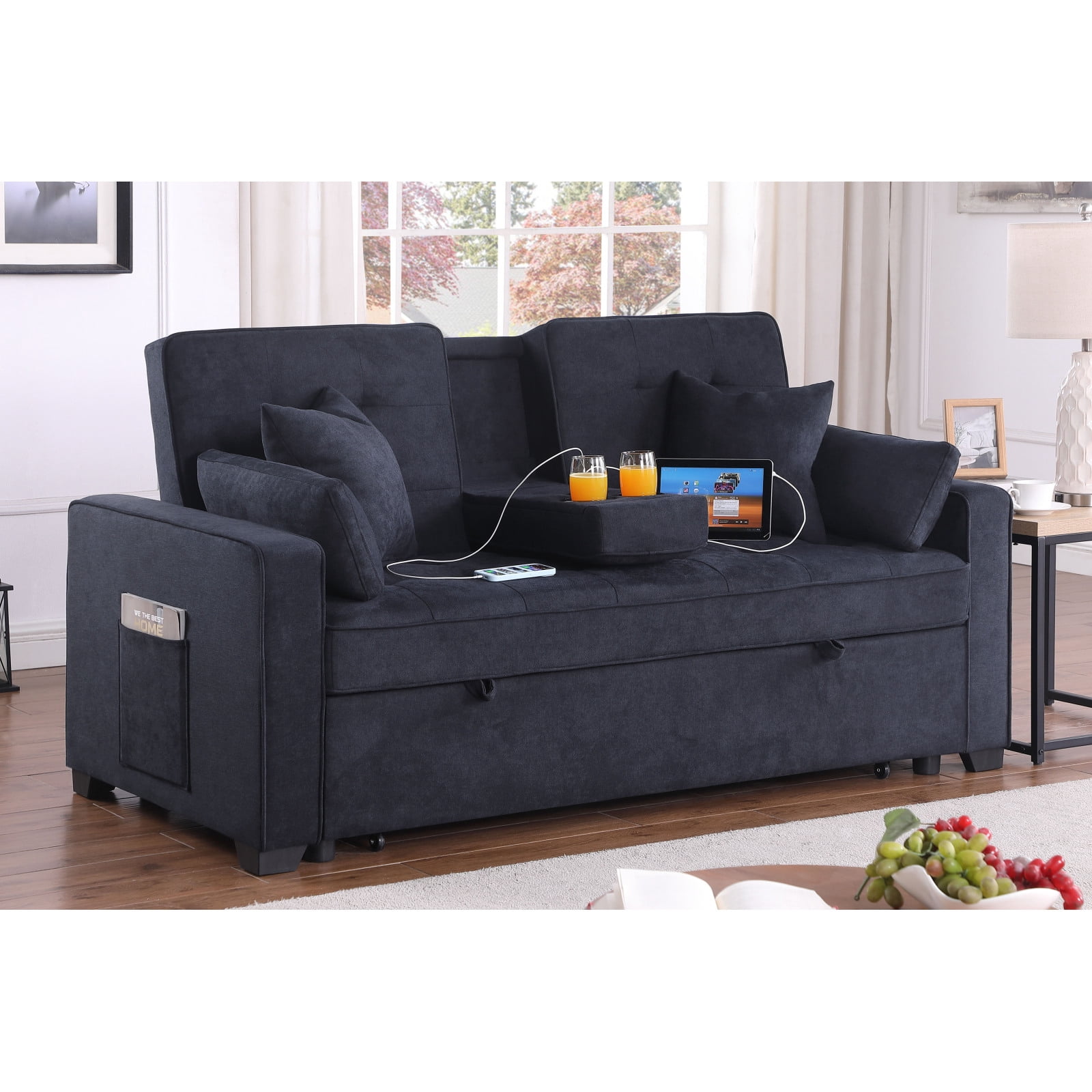 Miekor Furniture Cody II 70"W Dark Gray Woven Fabric Convertible ...