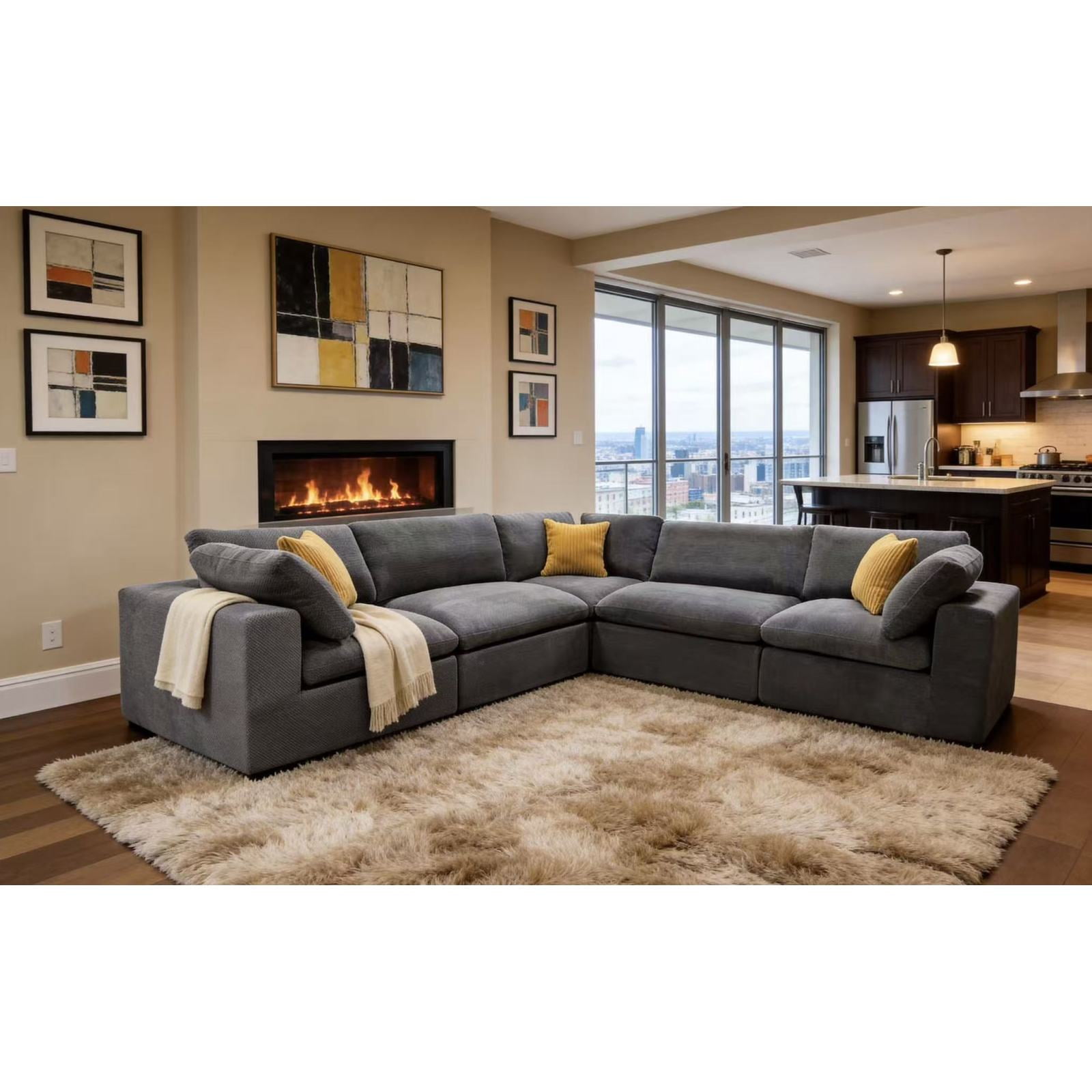 Miekor Furniture Coffee Bean Like Upholstery Full Compressed Modular ...