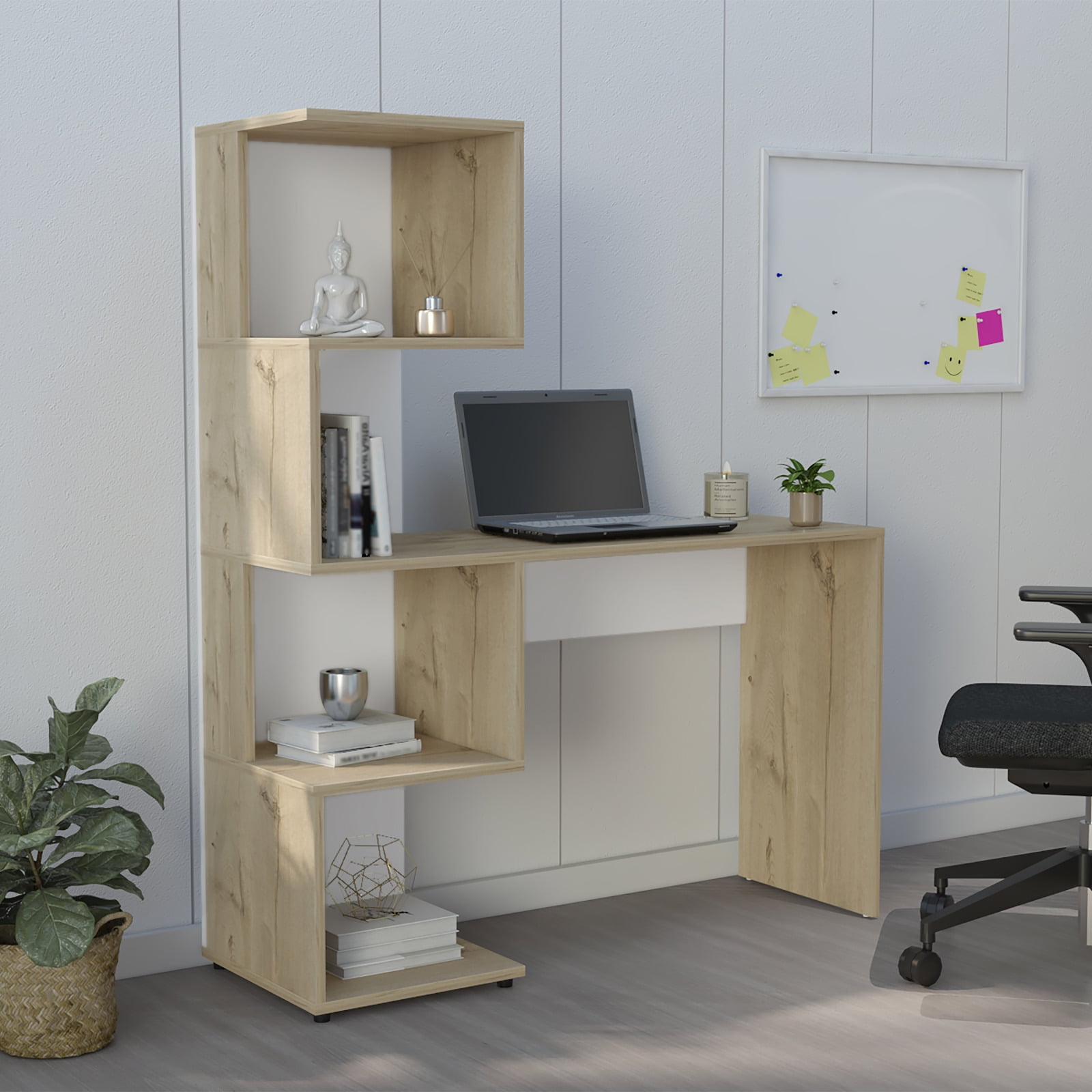 Miekor Furniture Computer Desk Jayess with Four-Tier Storage Shelves ...