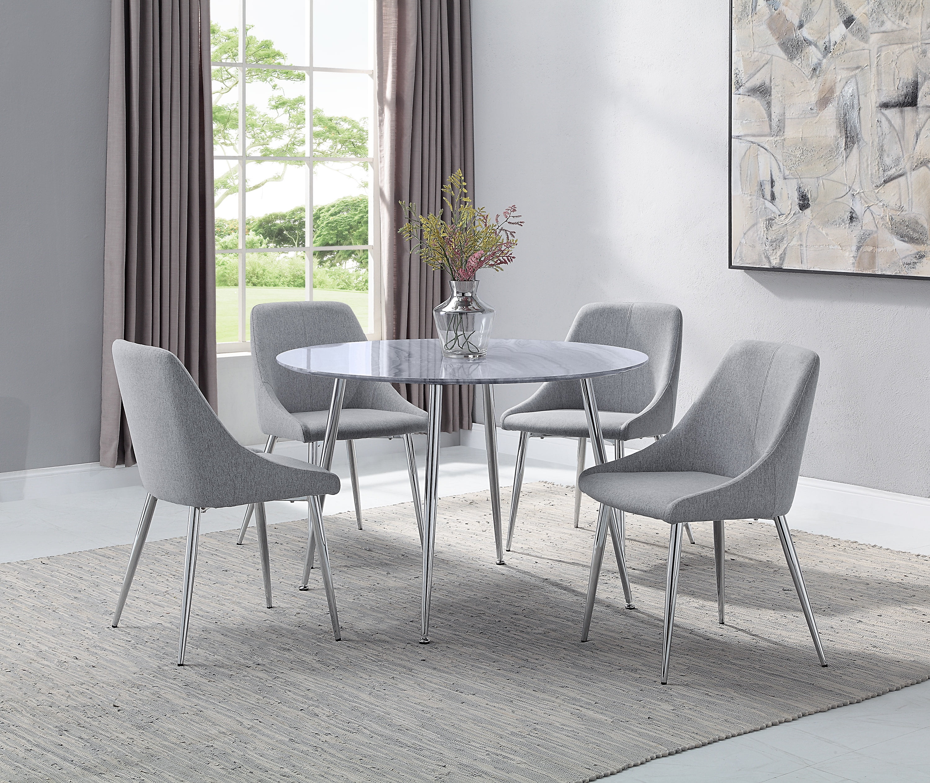 Miekor Furniture Contemporary 5-Piece Dining Set Round Faux Mable Table ...