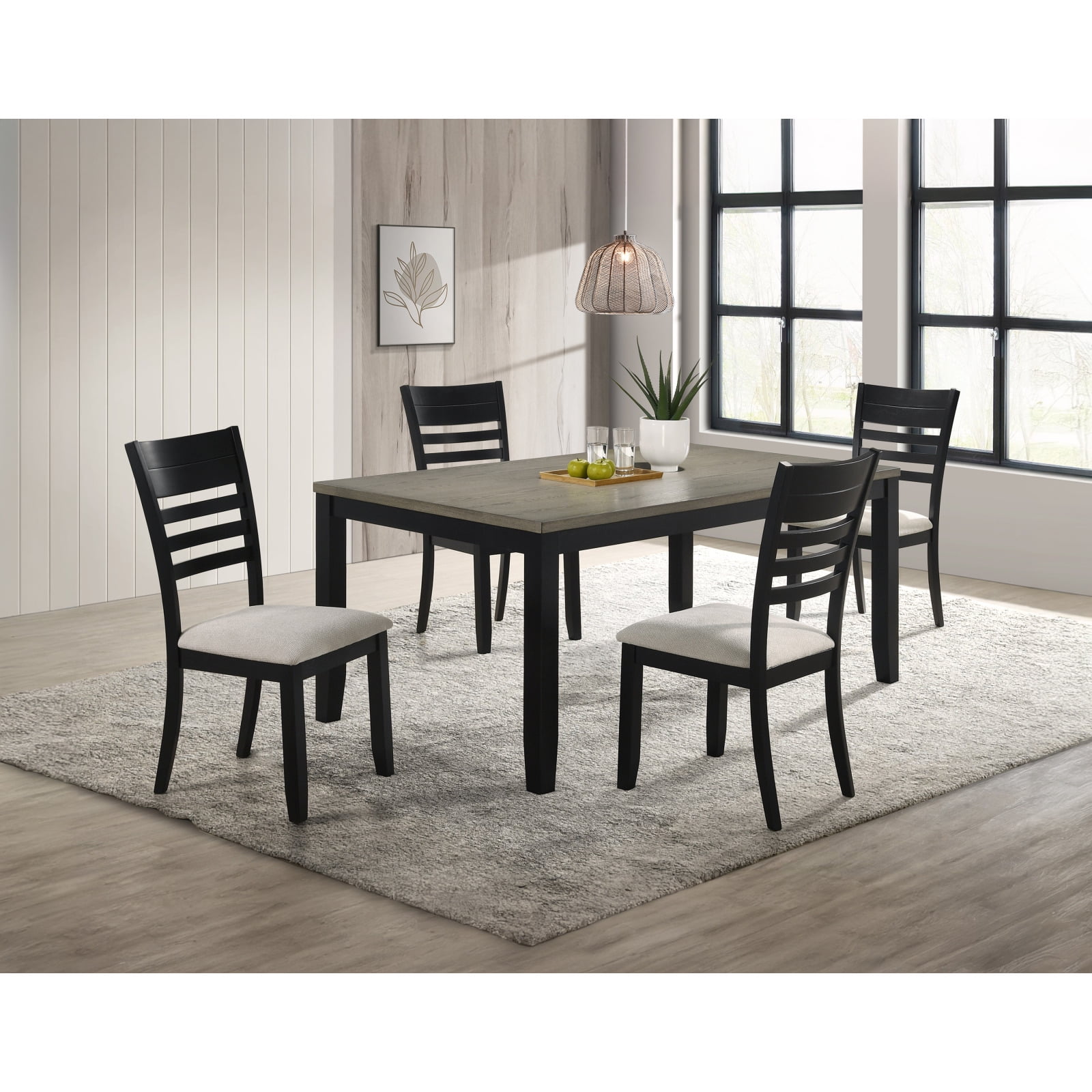 Miekor Furniture Contemporary 5pc Dining Set Rectangular Table Two ...