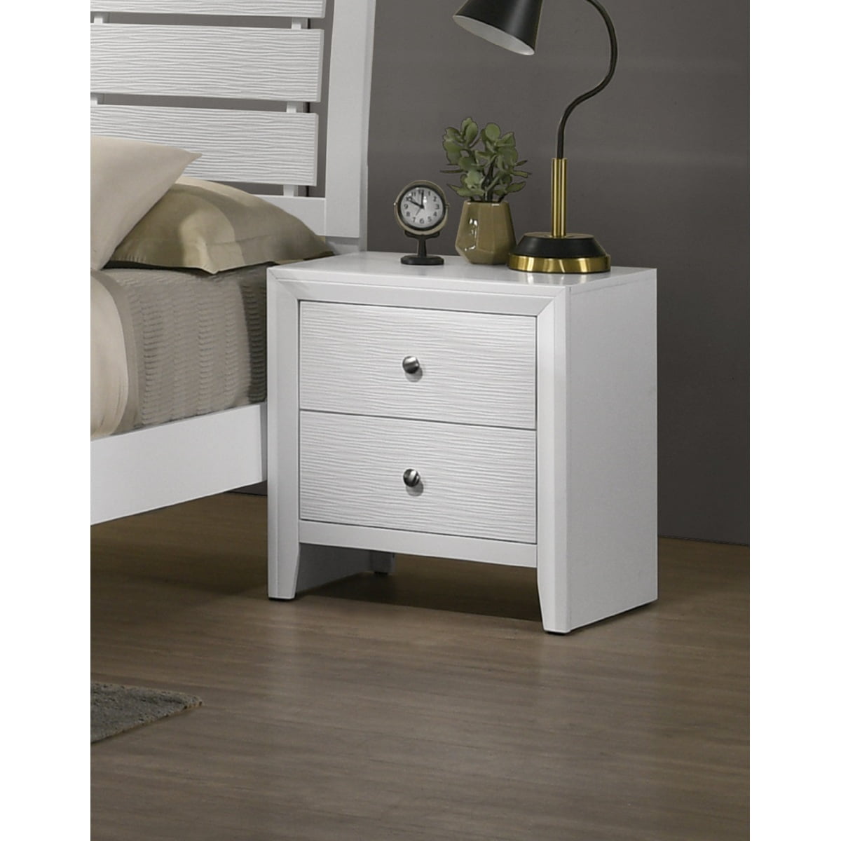 Miekor Furniture Contemporary Modern Look 2-Drawer Nightstand End Table White Finish Two Storage ...