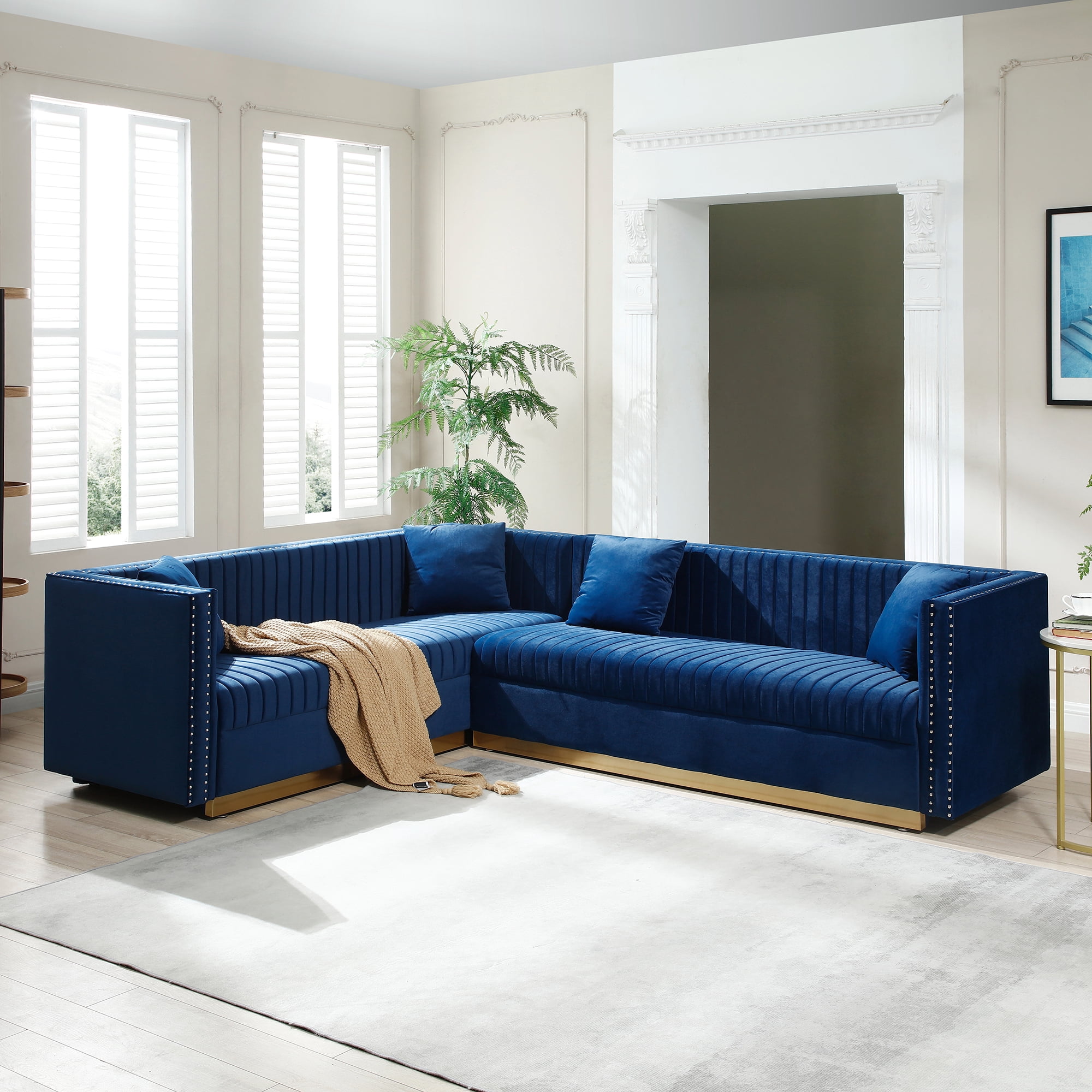 Miekor Furniture Contemporary Vertical Channel Tufted Velvet Sectional ...