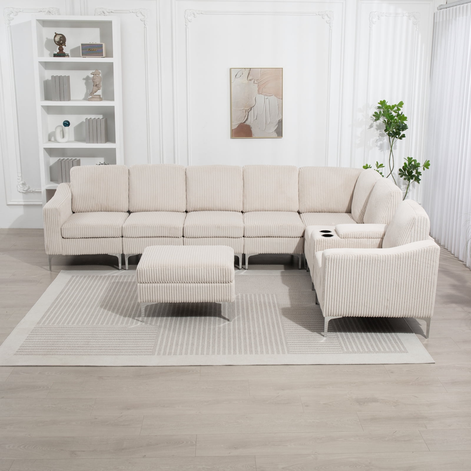 Miekor Furniture Convertible Sectional Corduroy Sofa with Storage ...
