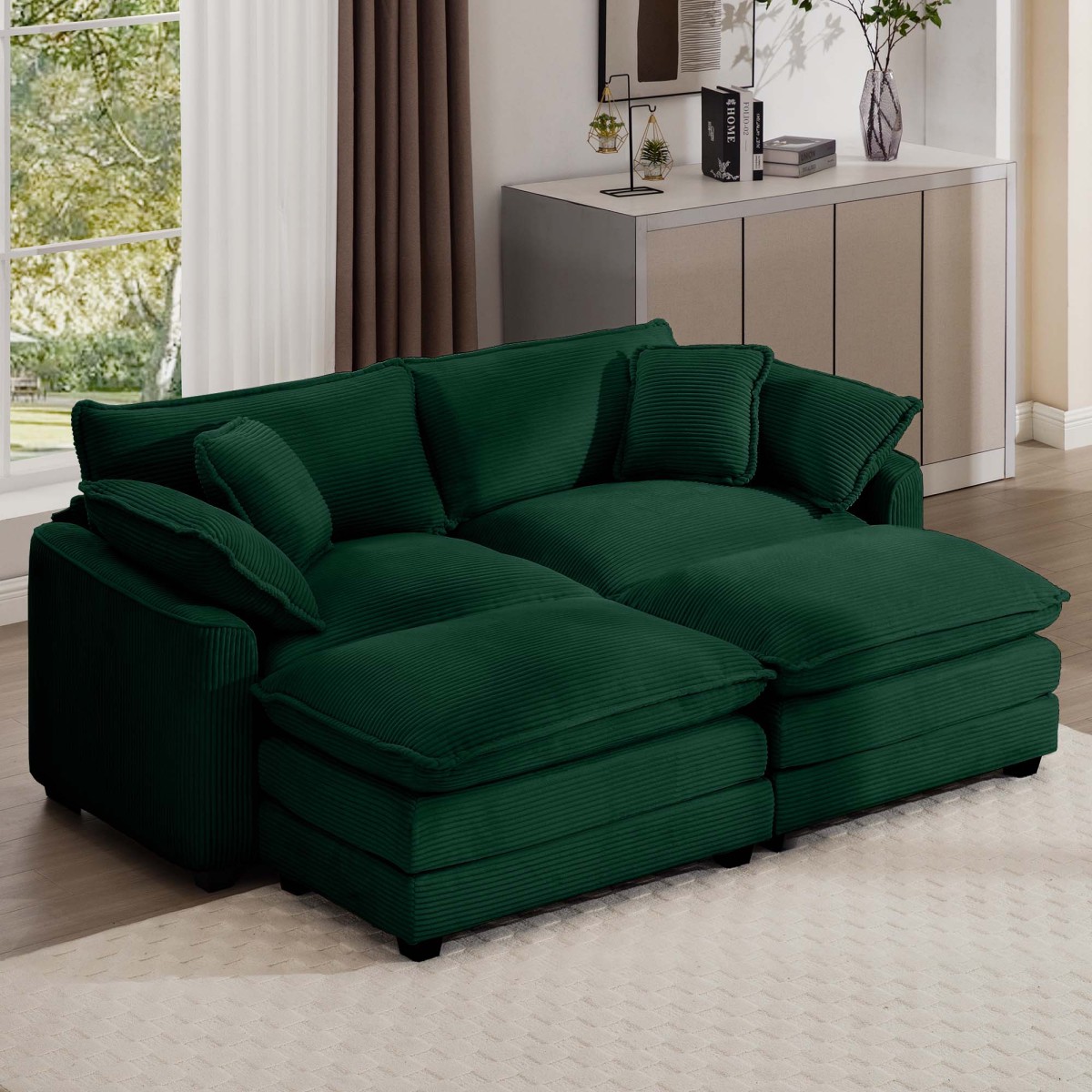 Miekor Furniture Corduroy Two-Seater Sofa with 2 Footrest, 2-Seater ...