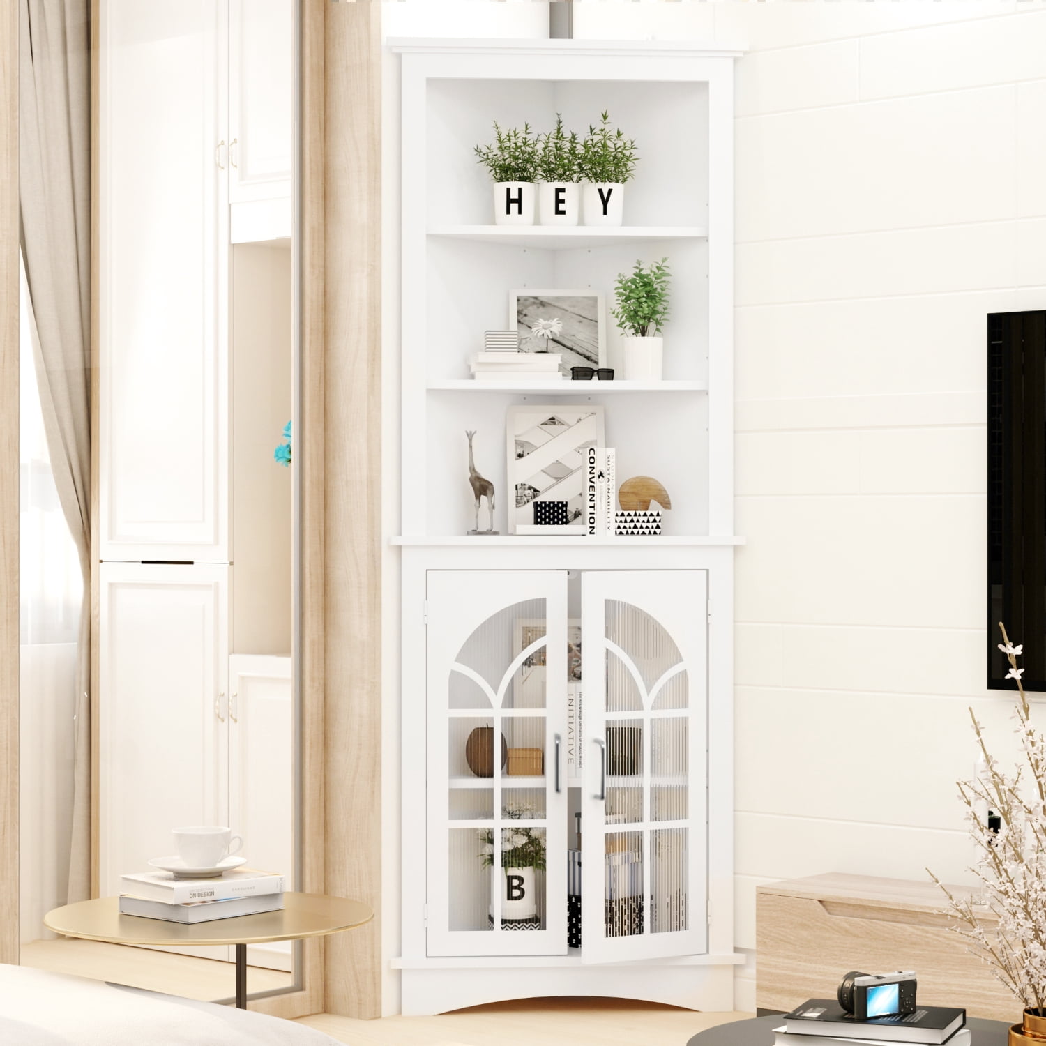 Miekor Furniture Corner Storage Cabinet, 63.3" Tall Freestanding ...