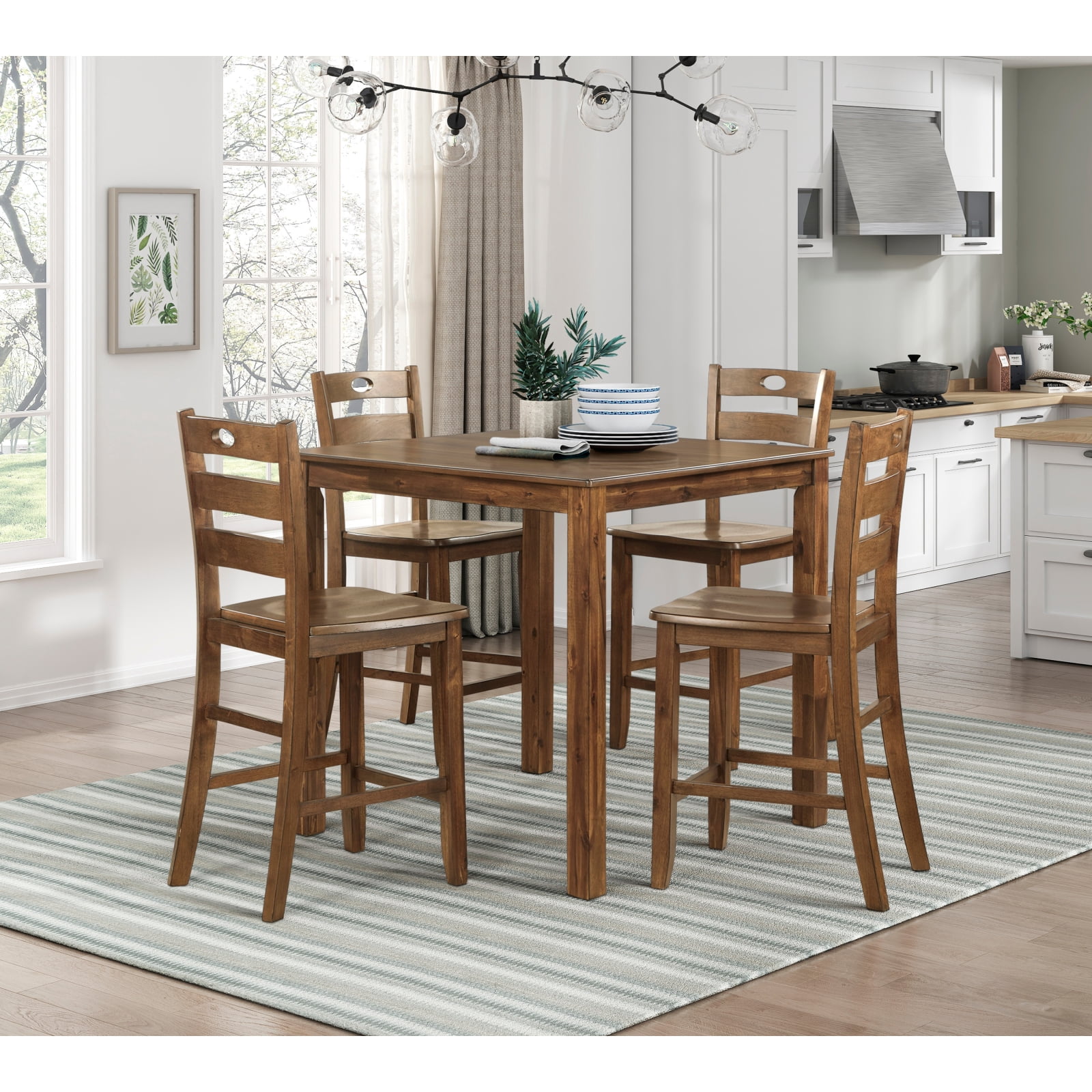 Miekor Furniture Counter Height 5pc Dining Set Walnut Finish Table and ...