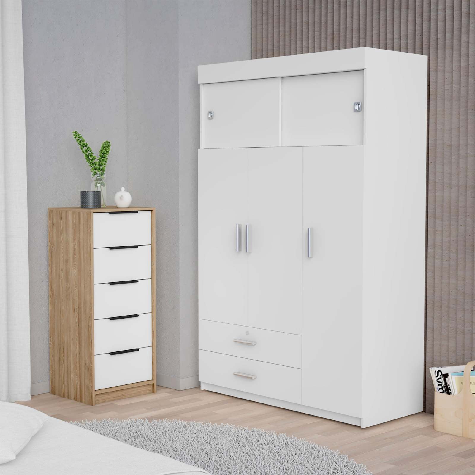 Miekor Furniture Cozad 2-Piece Bedroom Set, Armoire & Dresser, White ...