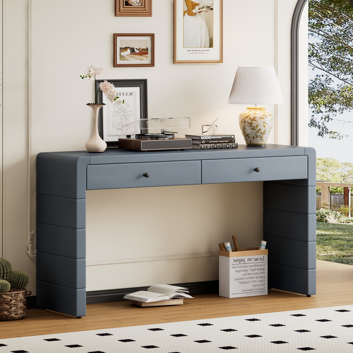 Miekor Furniture Curved Console Table with Storage, Wooden Entryway ...