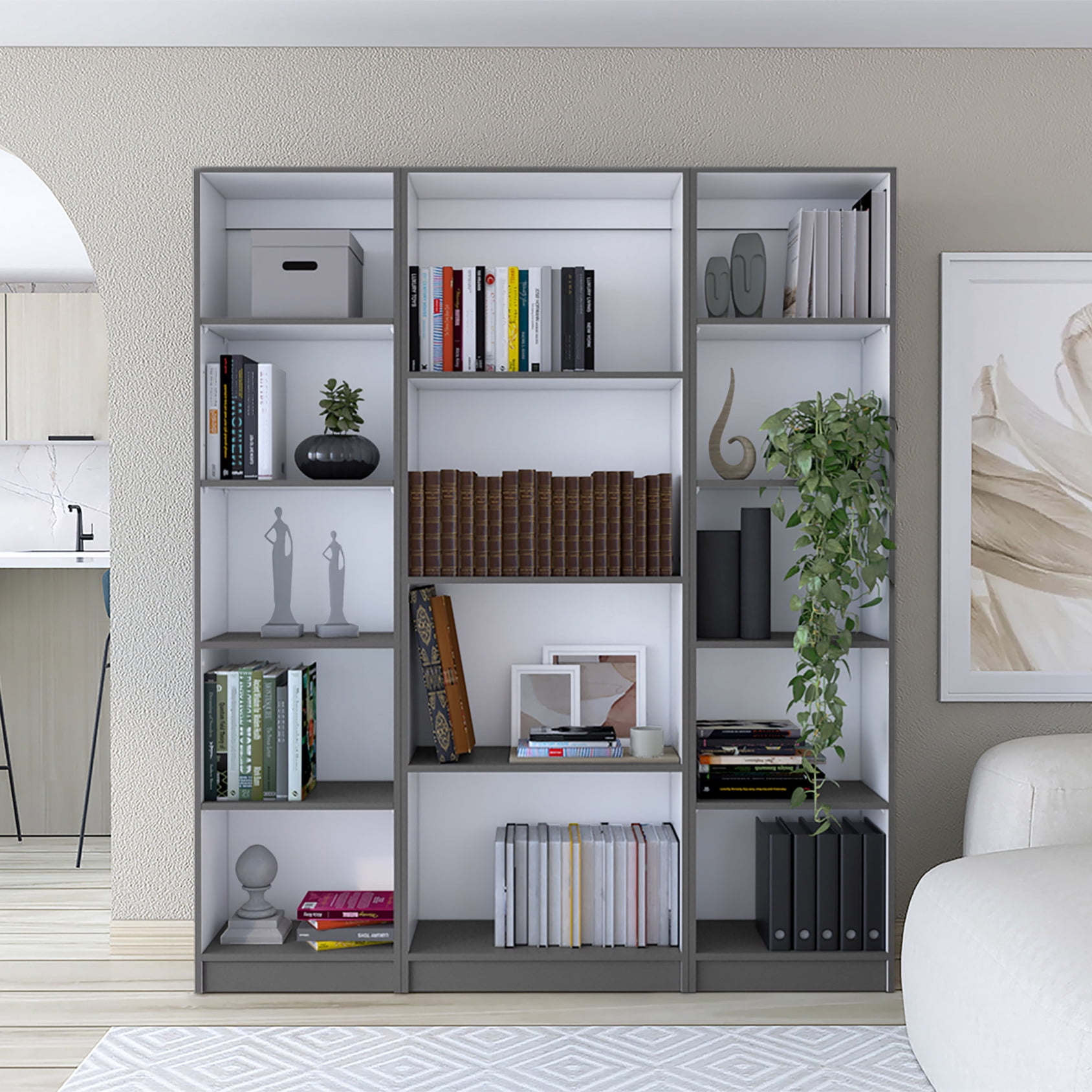 Miekor Furniture Davie 3 Piece Home Bookcase set, 60" Wide with 14 ...