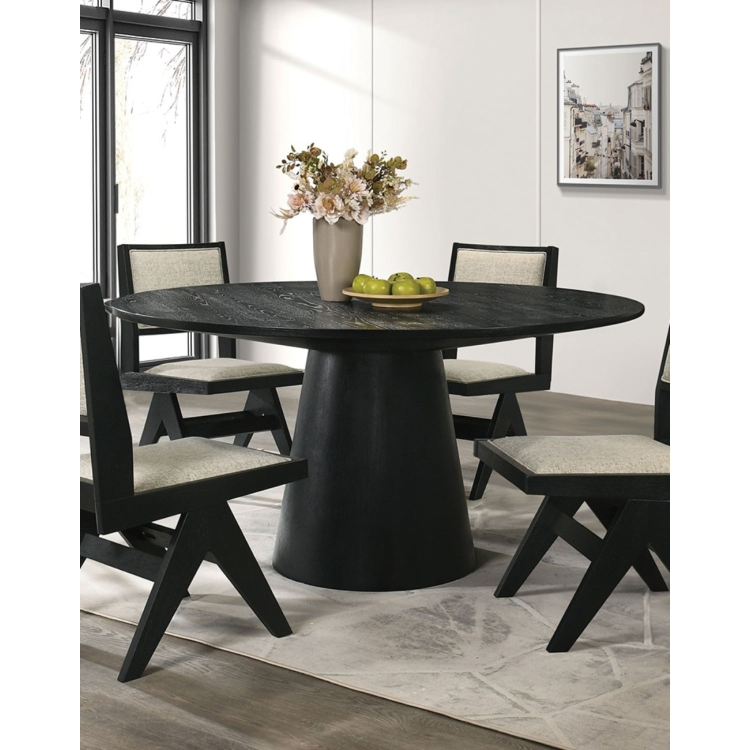 Miekor Furniture Dining Room Table Black Round Dining Table Cone-Shaped ...