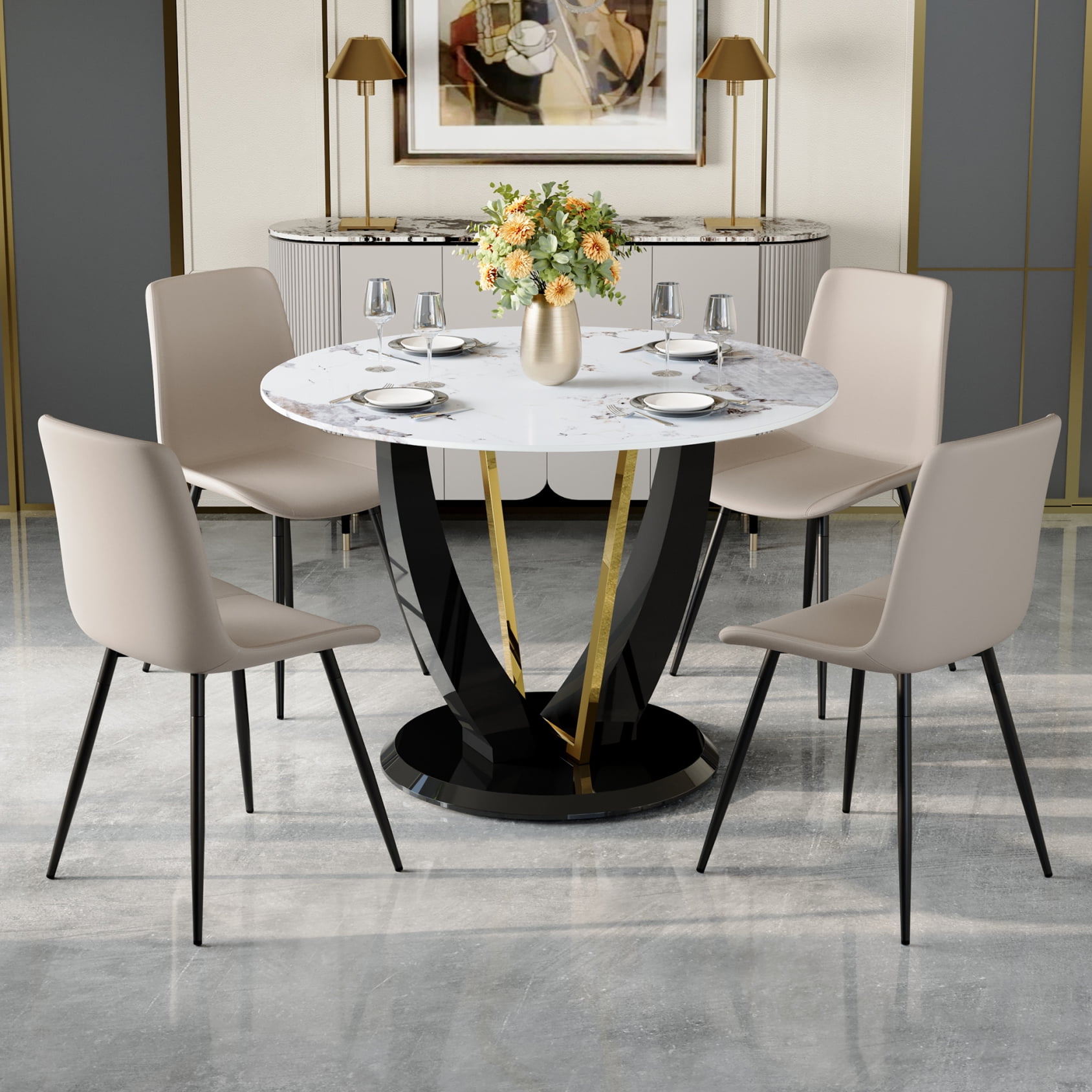 Miekor Furniture Dining Table and chairs set. 42 Inch Diameter Round ...