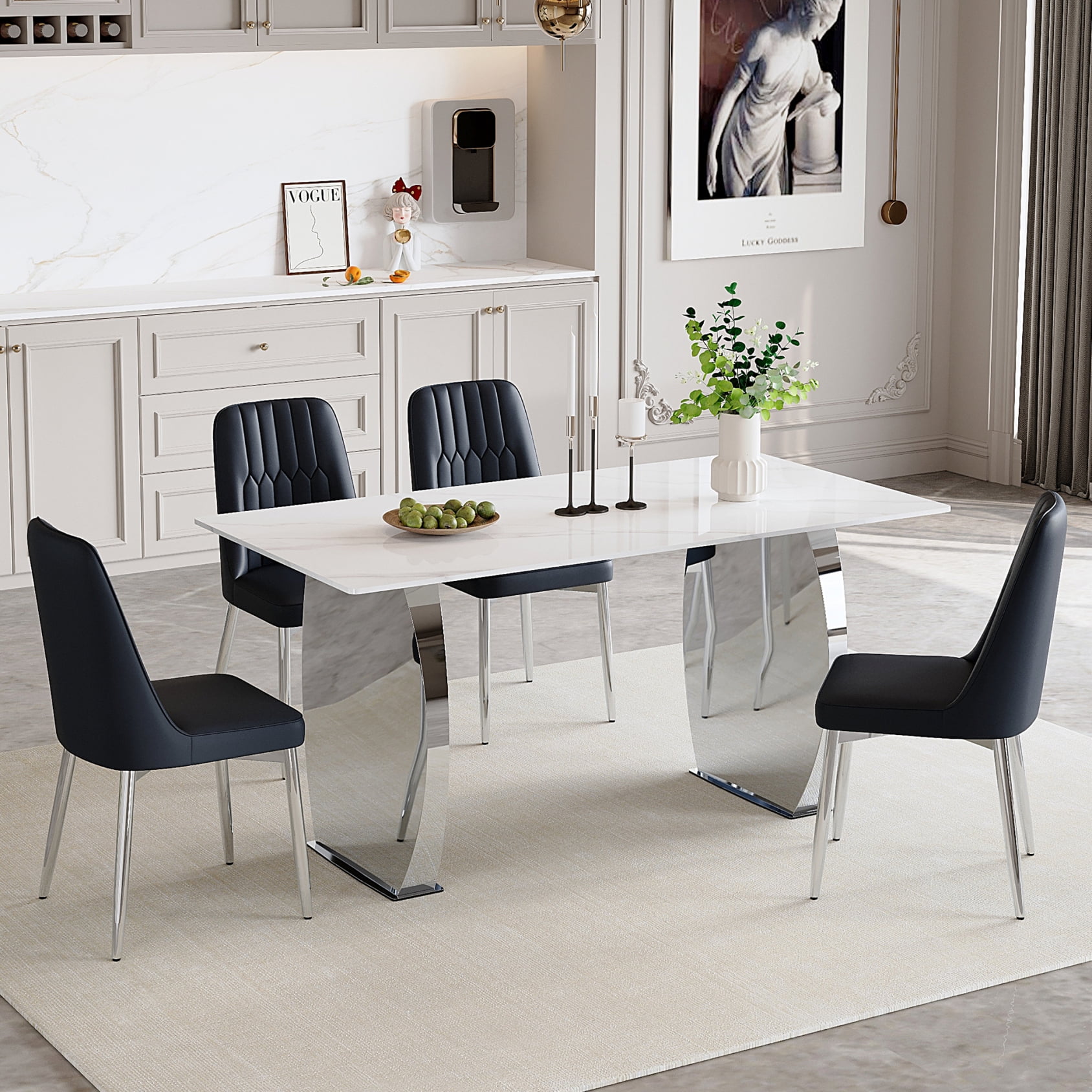 Miekor Furniture Dining Table and chairs set. 63*31.4 Inch Snow ...