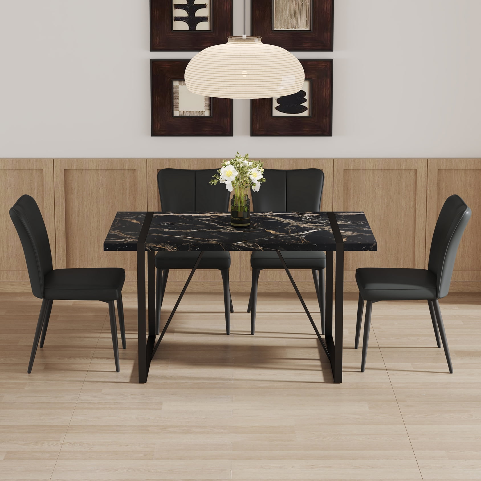 Miekor Furniture Dining Table and chairs set. Modern Black Marble ...
