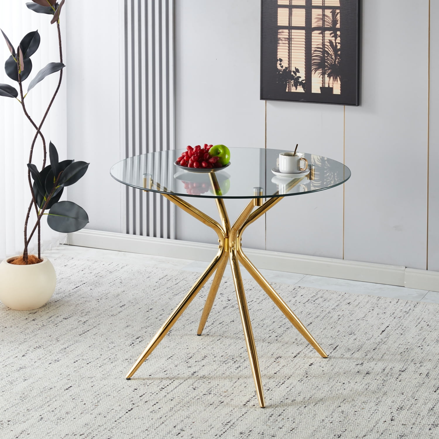 Miekor Furniture Dining Table with chrome metal leg and tempered glass ...