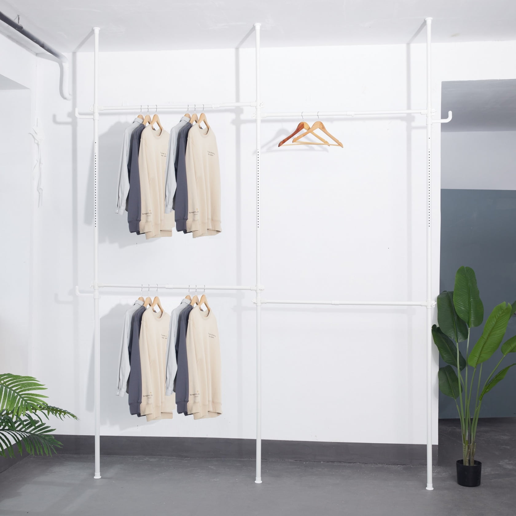 Miekor Furniture Double Clothing Rack, Adjustable Racks for Hanging ...