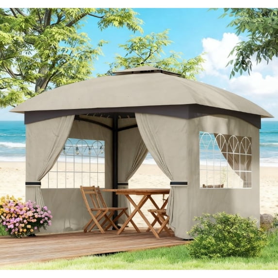 Miekor Furniture Double Roof Patio Gazebo,Elegant Design Gazebo,with ...