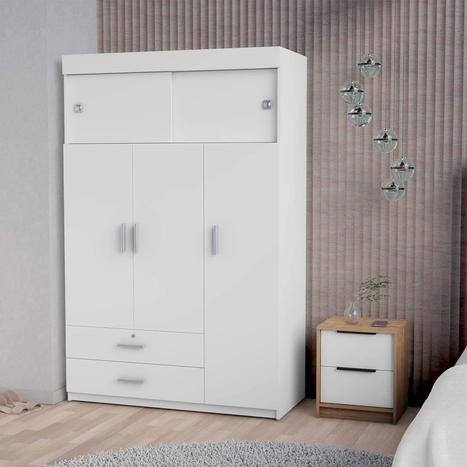 Miekor Furniture Elirya 2-Piece Bedroom Set, Armoire & Nightstand, White and Light Oak 71922 ...
