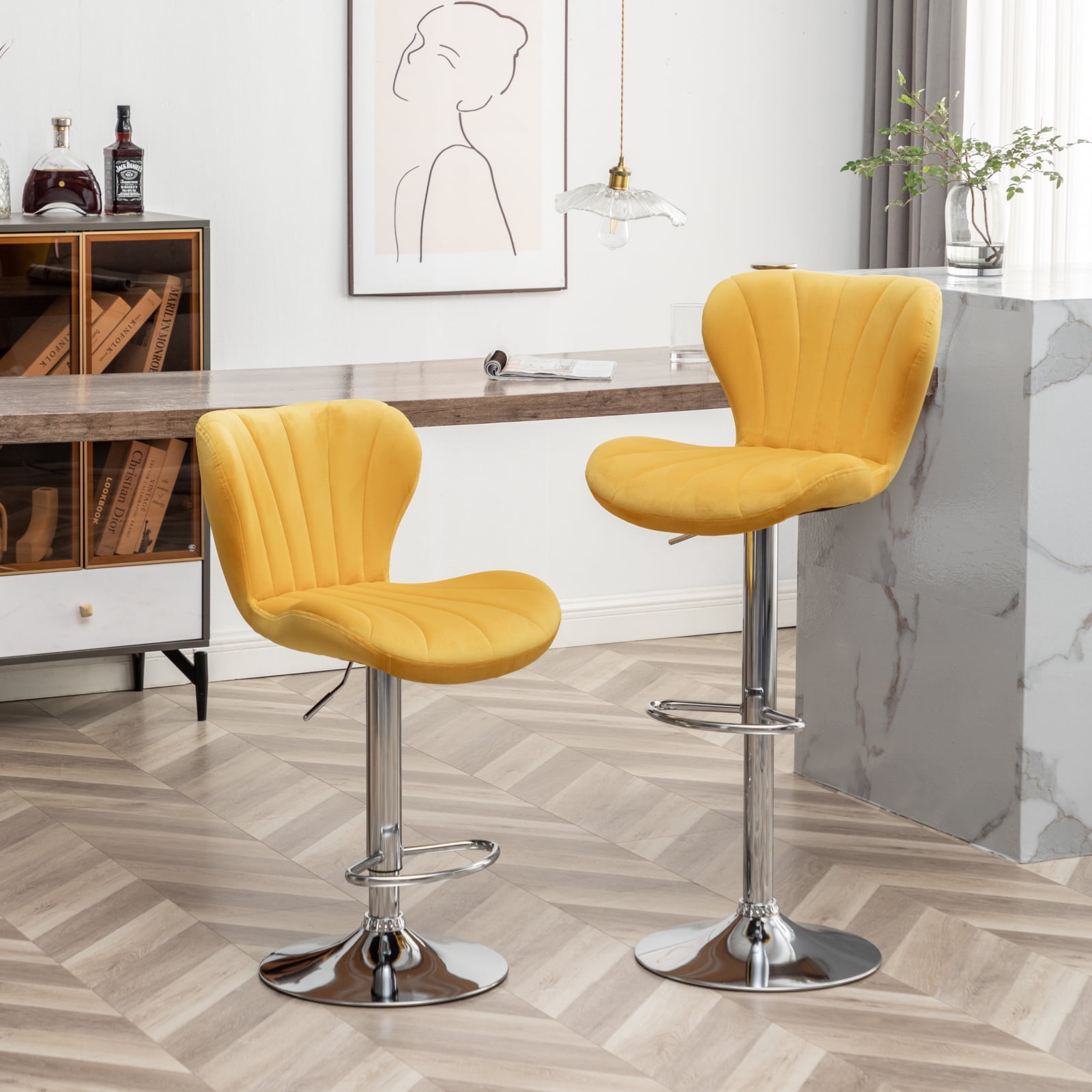 Miekor Furniture Ellston Upholstered Adjustable Swivel Barstools in ...