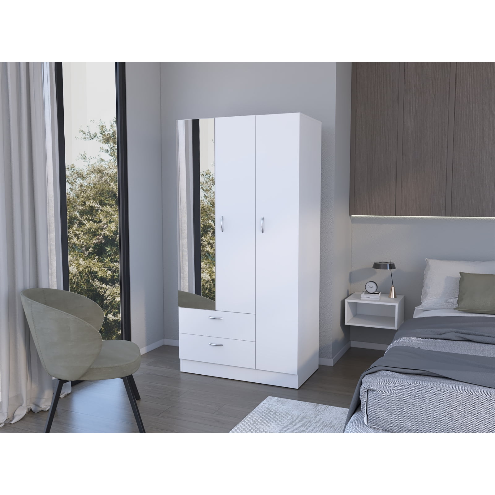 Miekor Furniture Eloy Modern Wardrobe with Ample Storage,a mirror, two ...