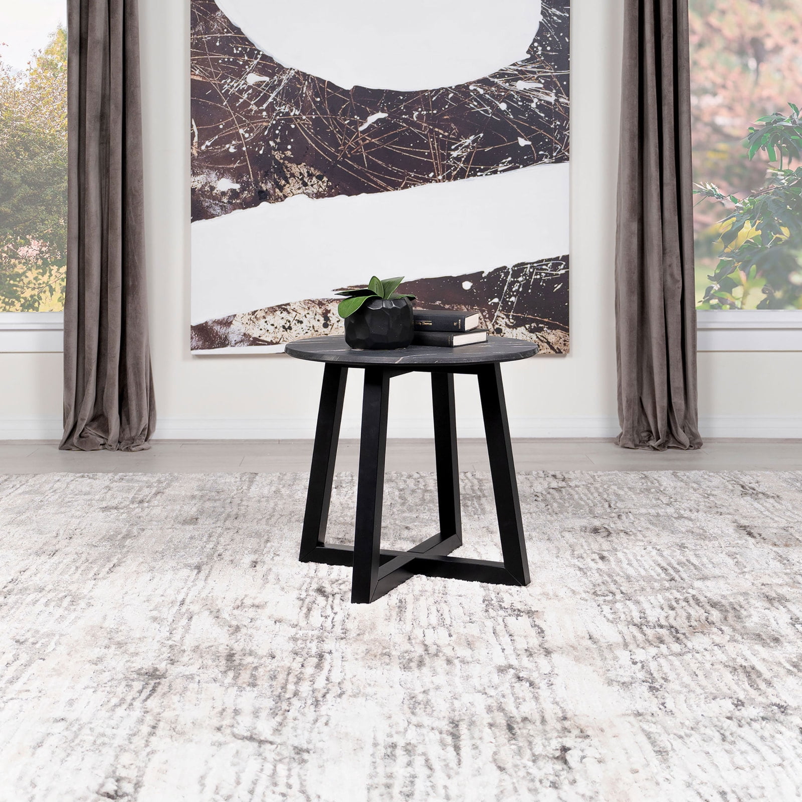 Miekor Furniture Enlow Black Round Marble-like SmartTop Side End Table ...