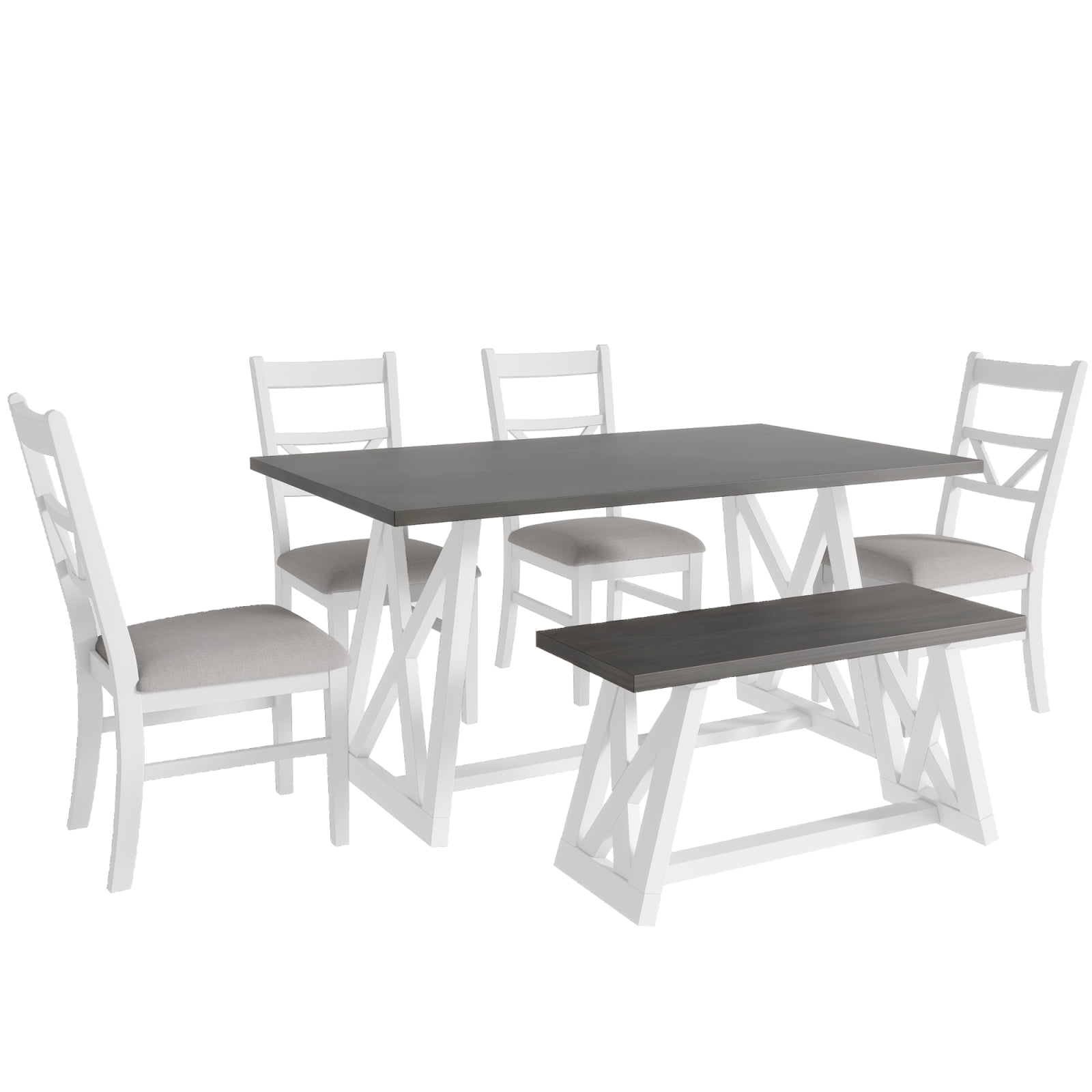 Miekor Furniture Farmhouse 6-Piece Dining Table Set with Cross Legs ...
