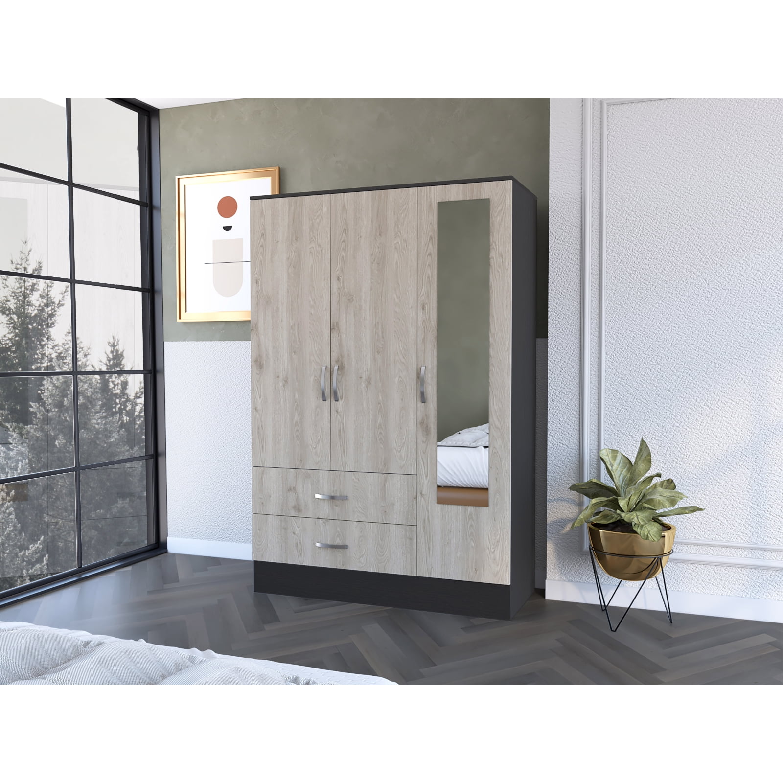 Miekor Furniture Florencia S Mirrored Armoire, Two Cabinets With Divisions, Two Drawers 10291 ...