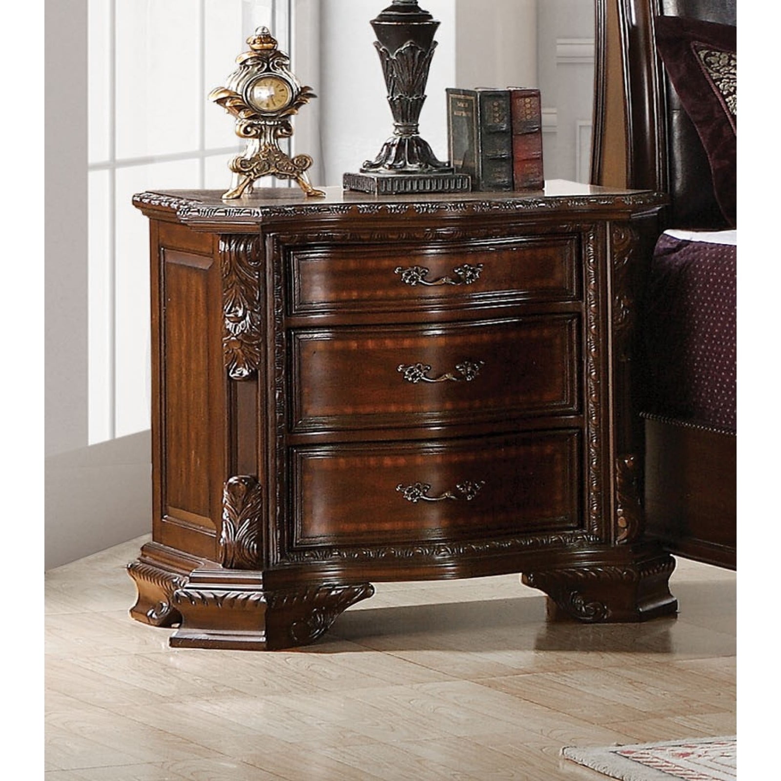 Miekor Furniture Formal Traditional Nightstand Only Brown Cherry Solid ...