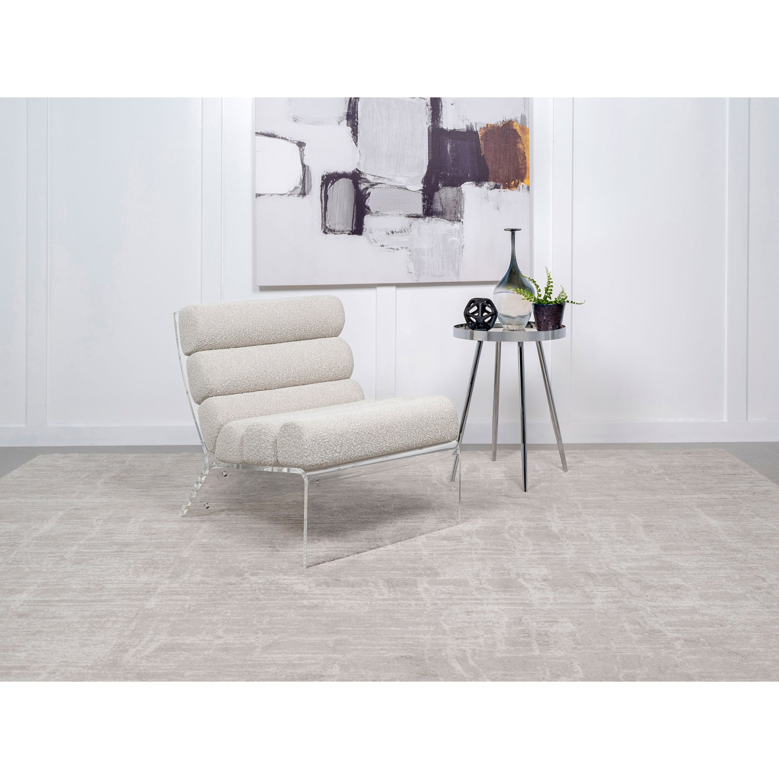 Miekor Furniture Freeman Ivory Boucle Upholstered Armless Acrylic Chair ...